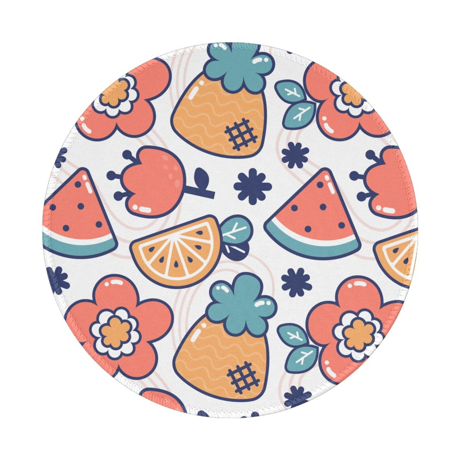 ZNDUO 2 Pack Round Mouse Pad Cartoon Fruit Flower Doodle 7.9" Small Non ...