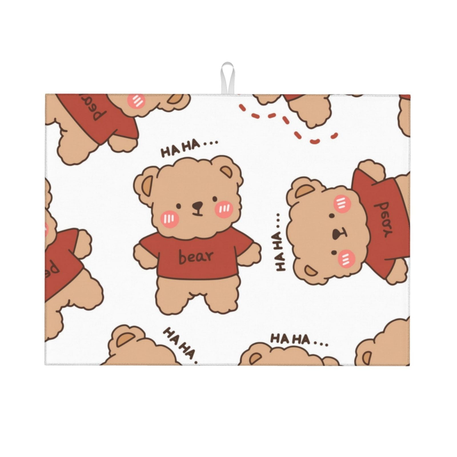 ZNDUO Absorbent Dish Drying Mat, Microfiber Cartoon Teddy Bear Seamless ...