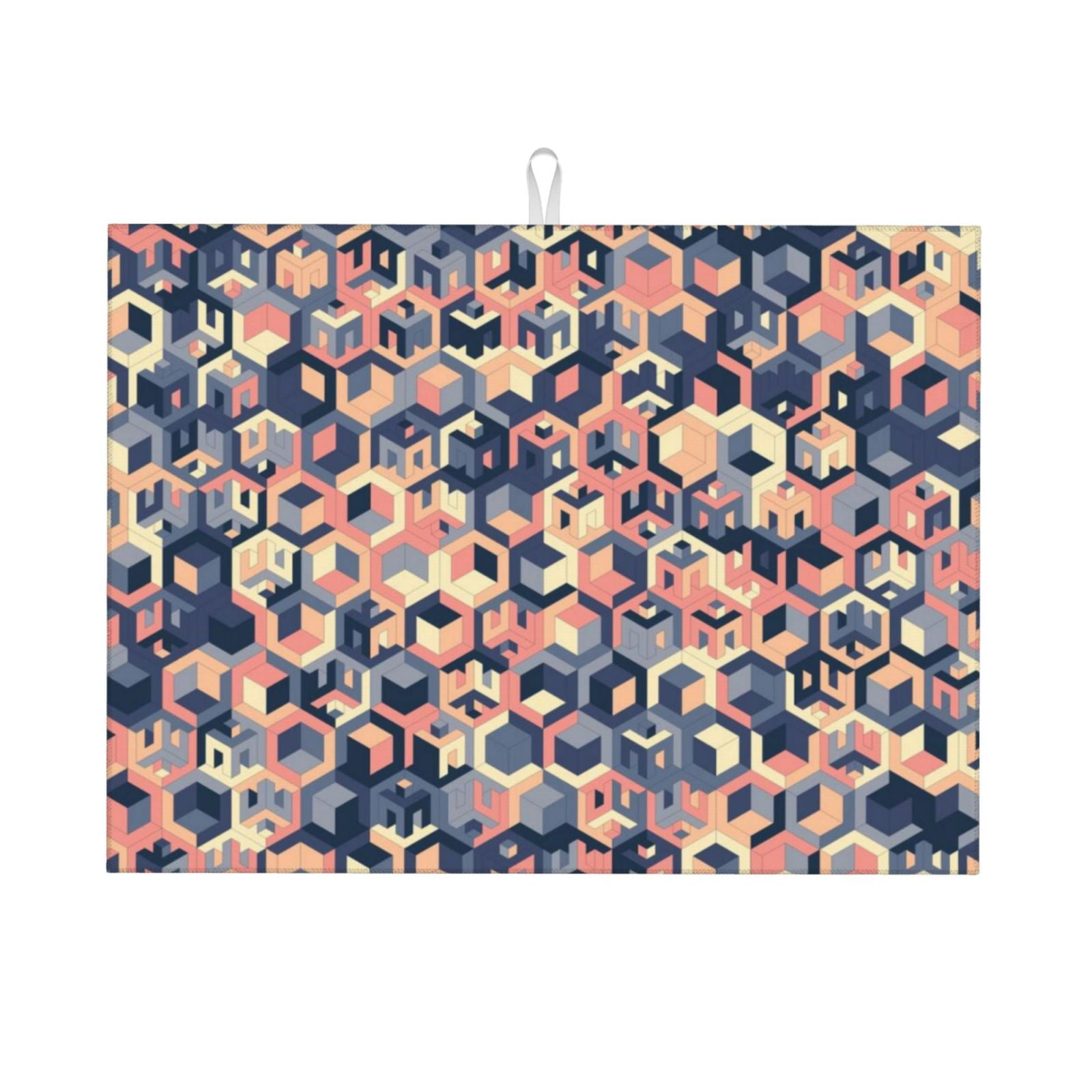 ZNDUO Absorbent Dish Drying Mat, Microfiber Colored Squares Graffiti ...