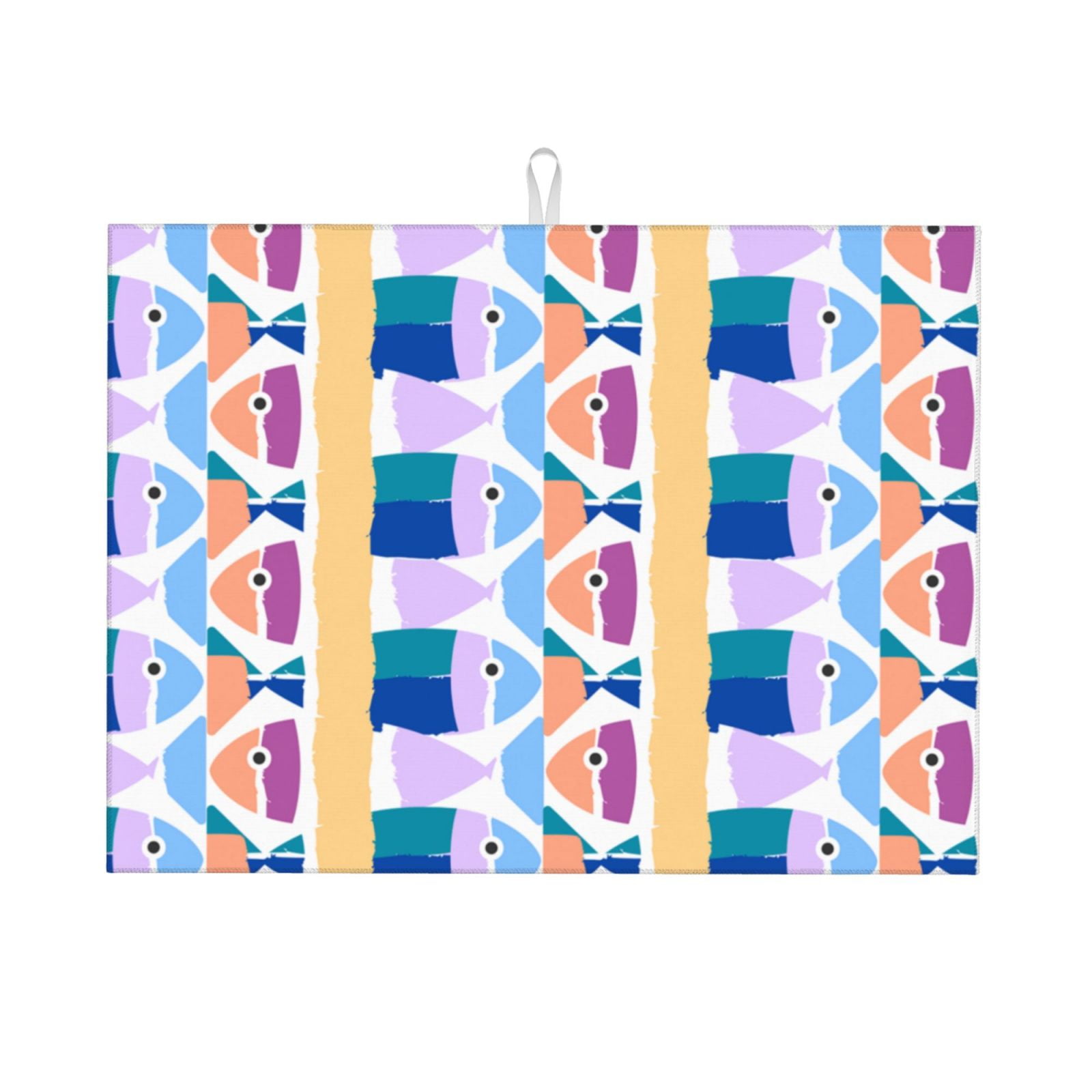 ZNDUO Absorbent Dish Drying Mat, Microfiber Colorful Fish Swimming ...