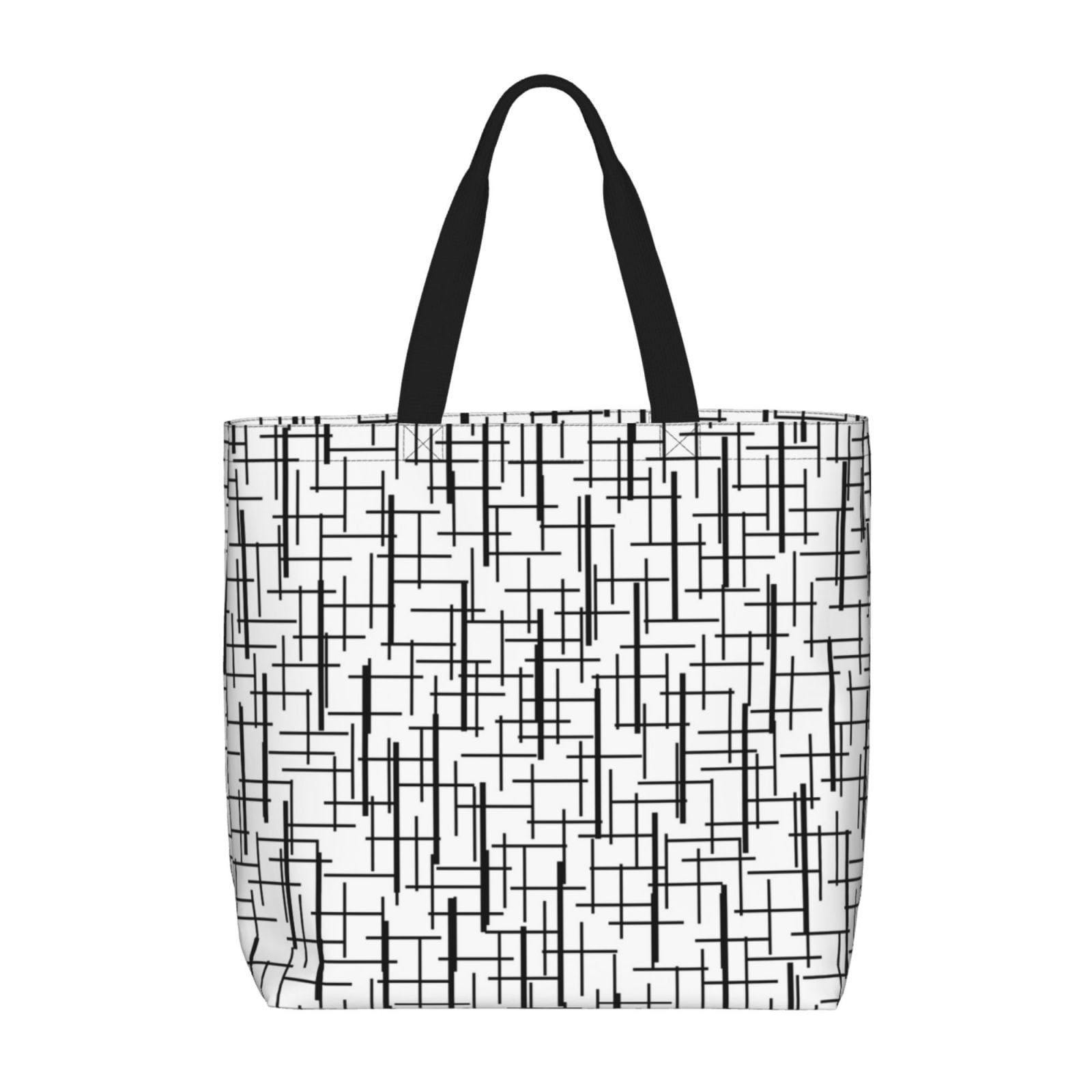 ZNDUO Abstract Black Line Pattern Large Tote Bag, Zipper Lightweight ...