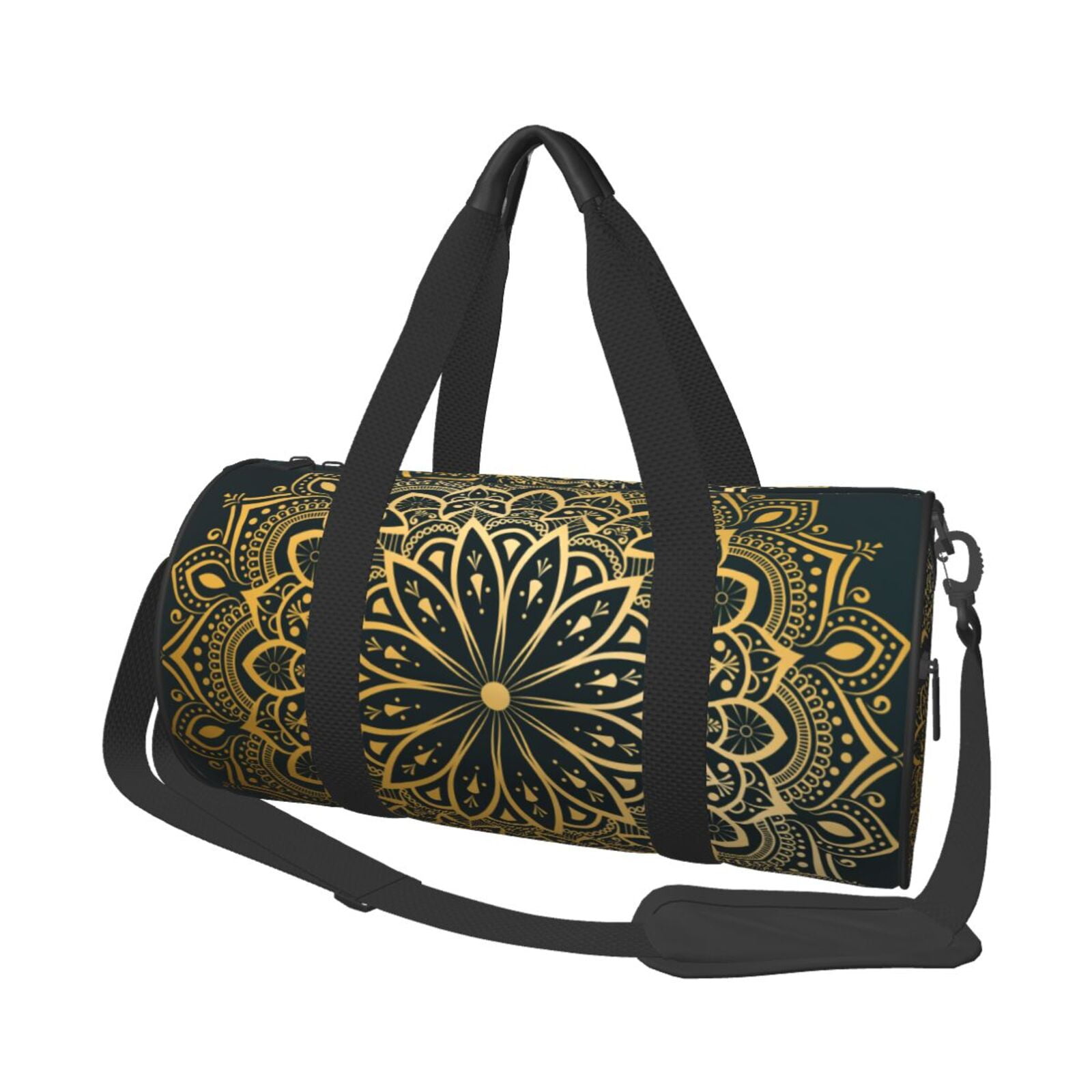 ZNDUO Abstract Mandala Gold Pattern Round Travel Bag, Sports Tote Gym ...