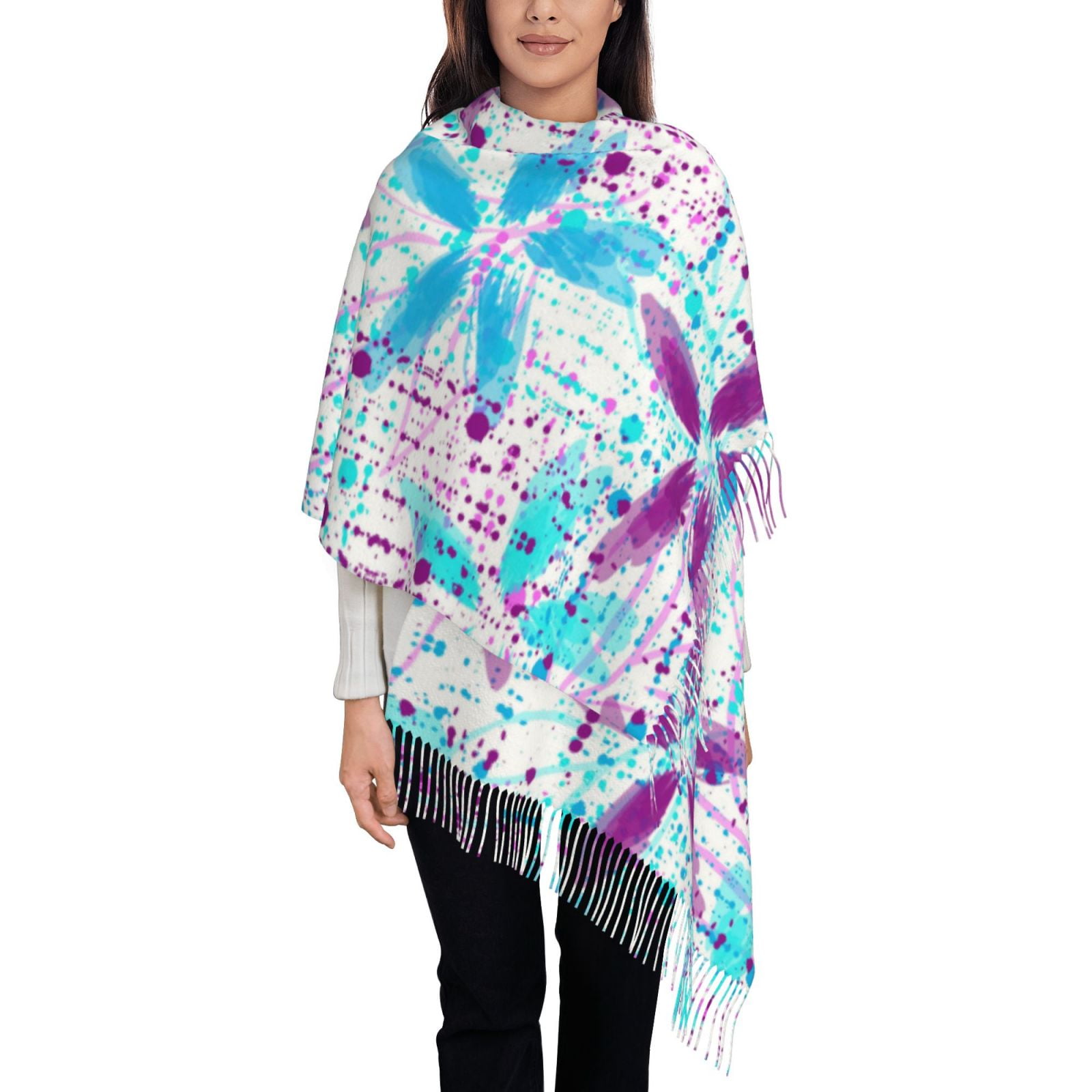 ZNDUO Abstract Watercolour Flowers Pattern Pashmina Shawls，Wraps Winter Warm Soft Scarf for ...