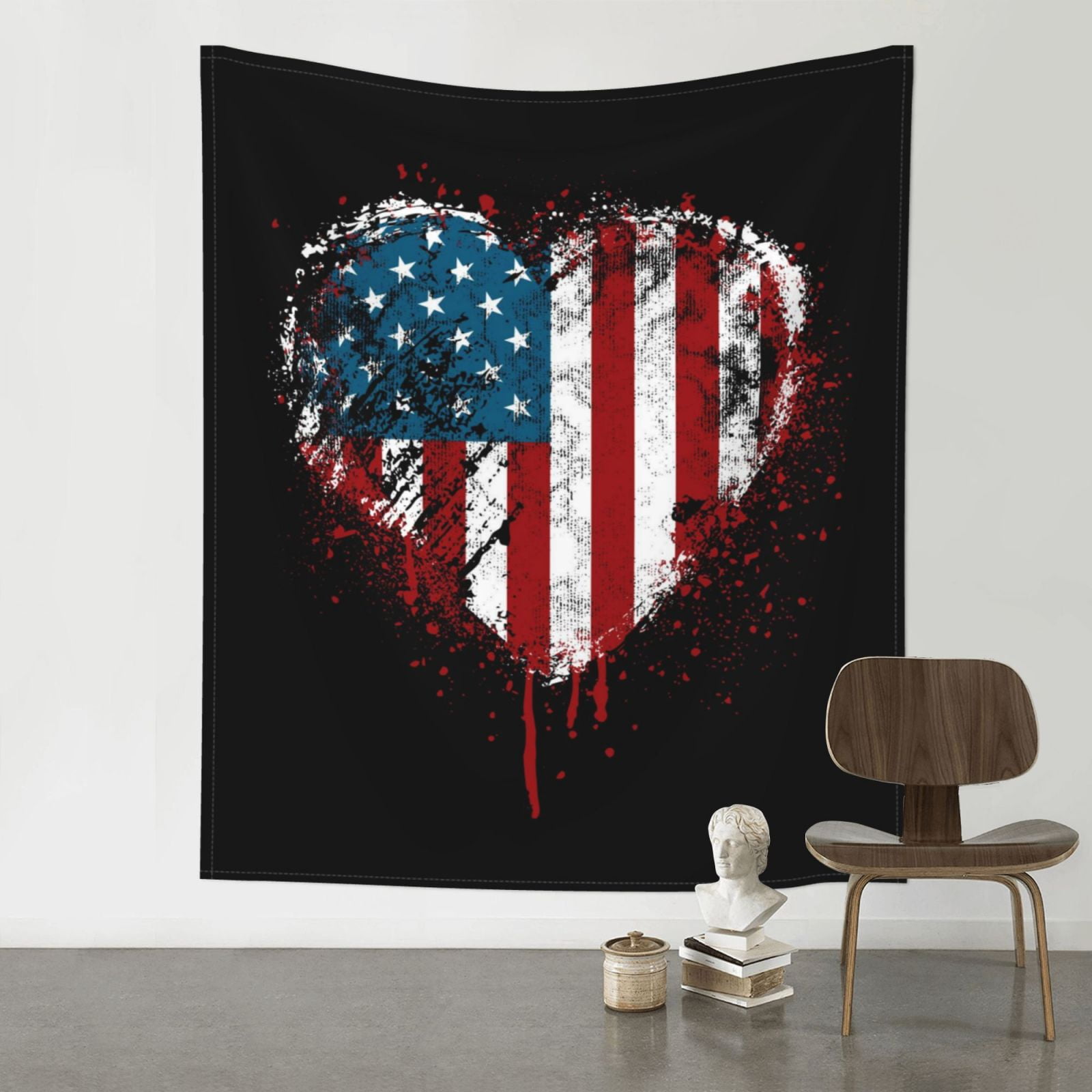 ZNDUO American Heart Retro Patriotic Pattern Wall Tapestry, Tapestries ...
