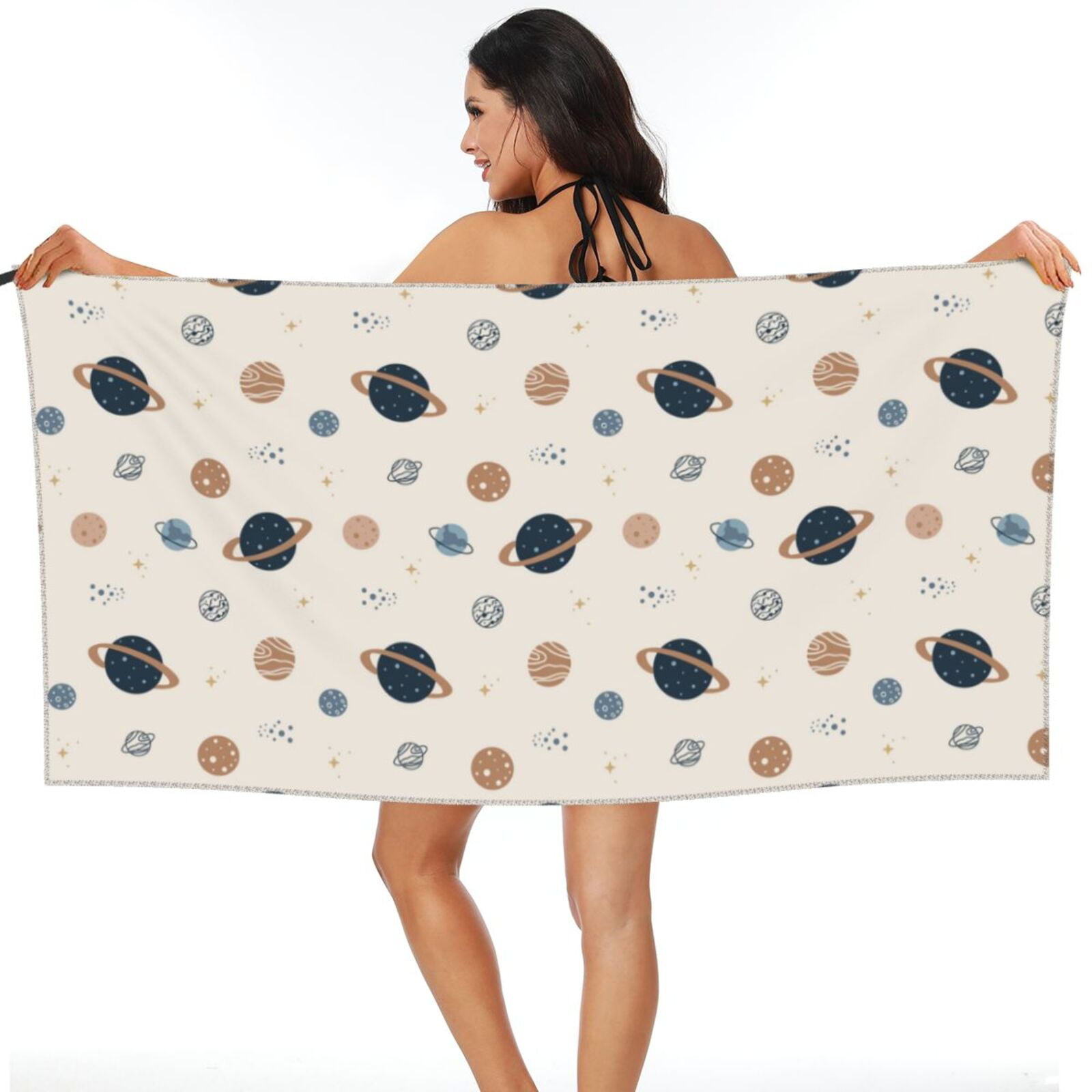 ZNDUO Bath Towel, Brown Space Planet Pattern Oversized Quick Dry Bath ...
