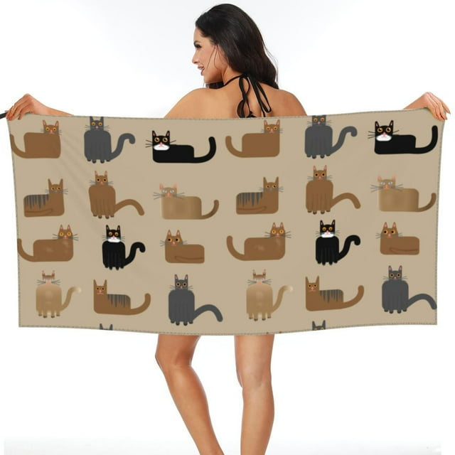 ZNDUO Bath Towel, Cat Graphic Print Pattern Oversized Quick Dry Bath ...
