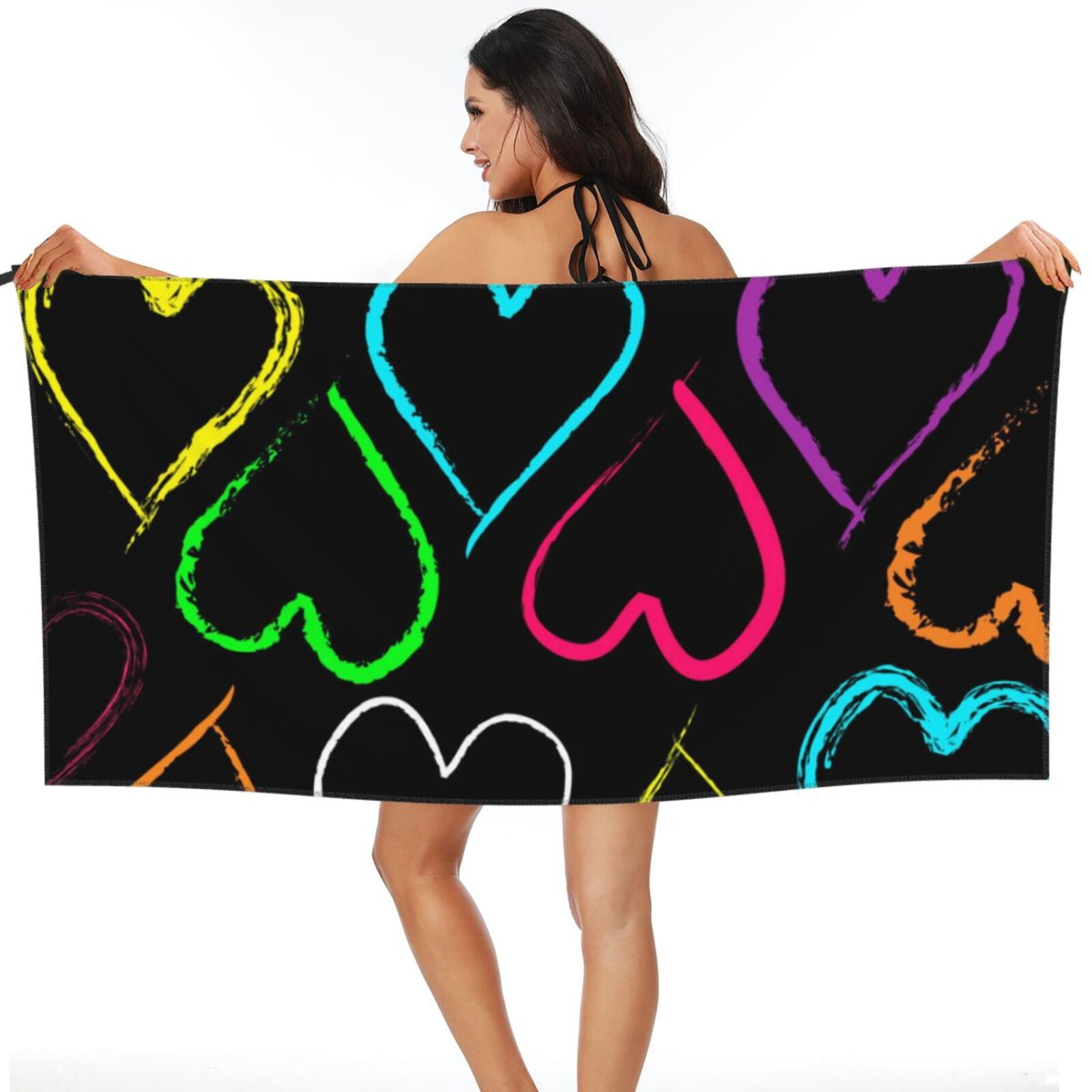 ZNDUO Bath Towel, Colorful Hearts Pattern Oversized Quick Dry Bath ...