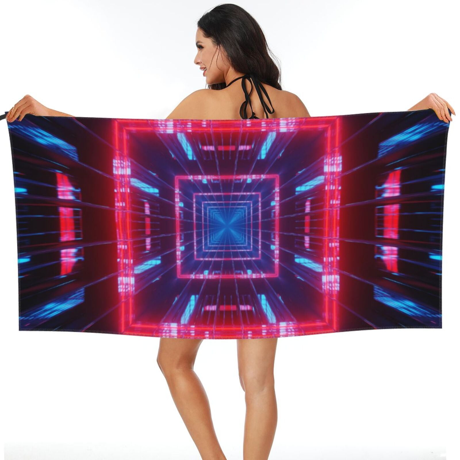 ZNDUO Bath Towel, Sci-fi Neon Design Pattern Oversized Quick Dry Bath ...