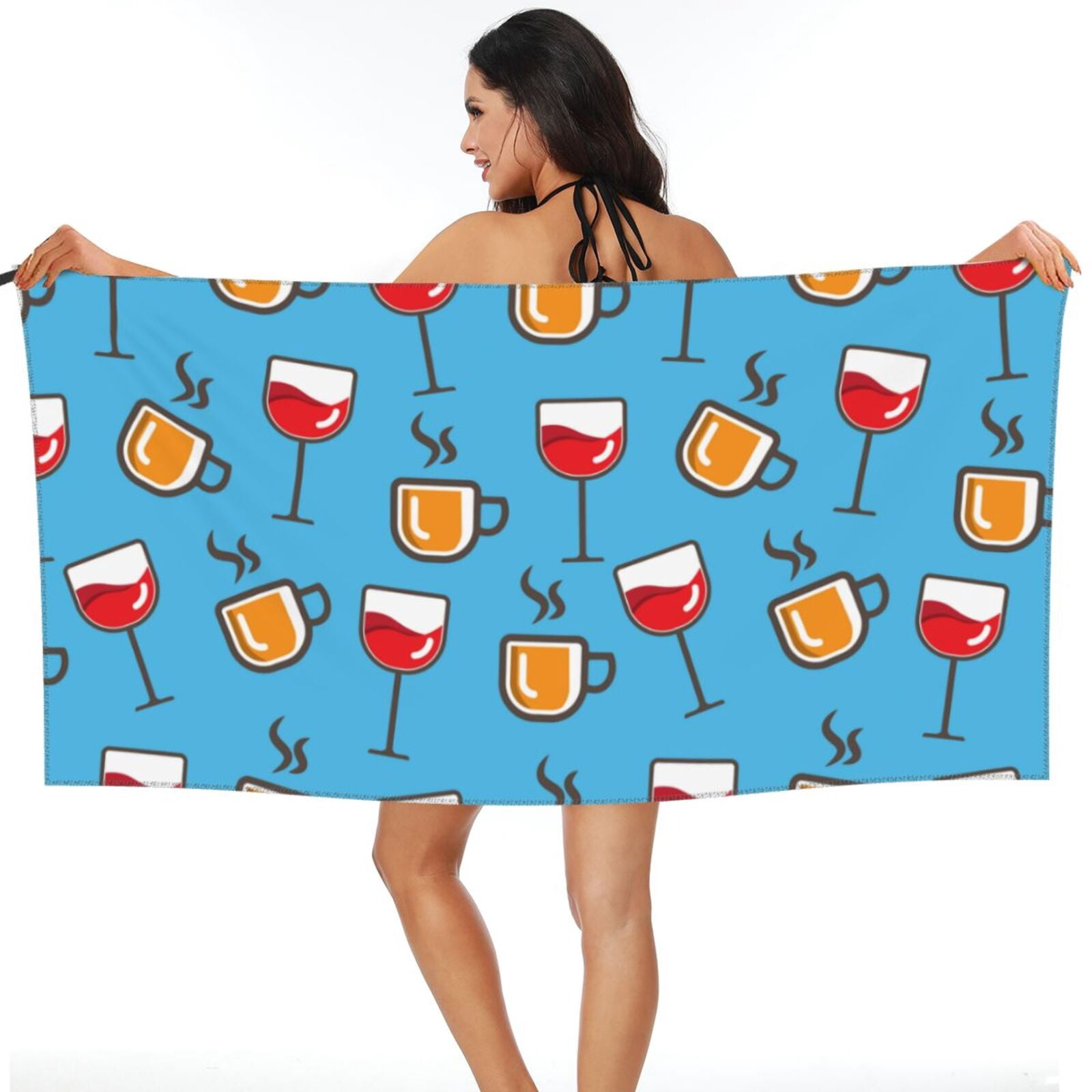 ZNDUO Bath Towel, Shaky Wine Glass Print Pattern Oversized Quick Dry ...