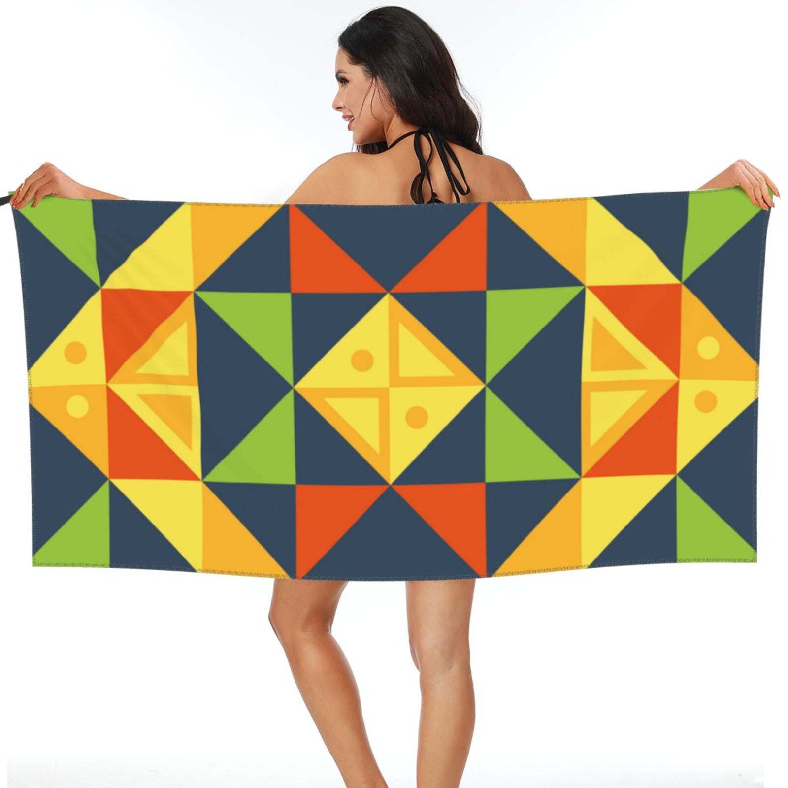 ZNDUO Bath Towel, Square Triangle Geometry Pattern Oversized Quick Dry ...