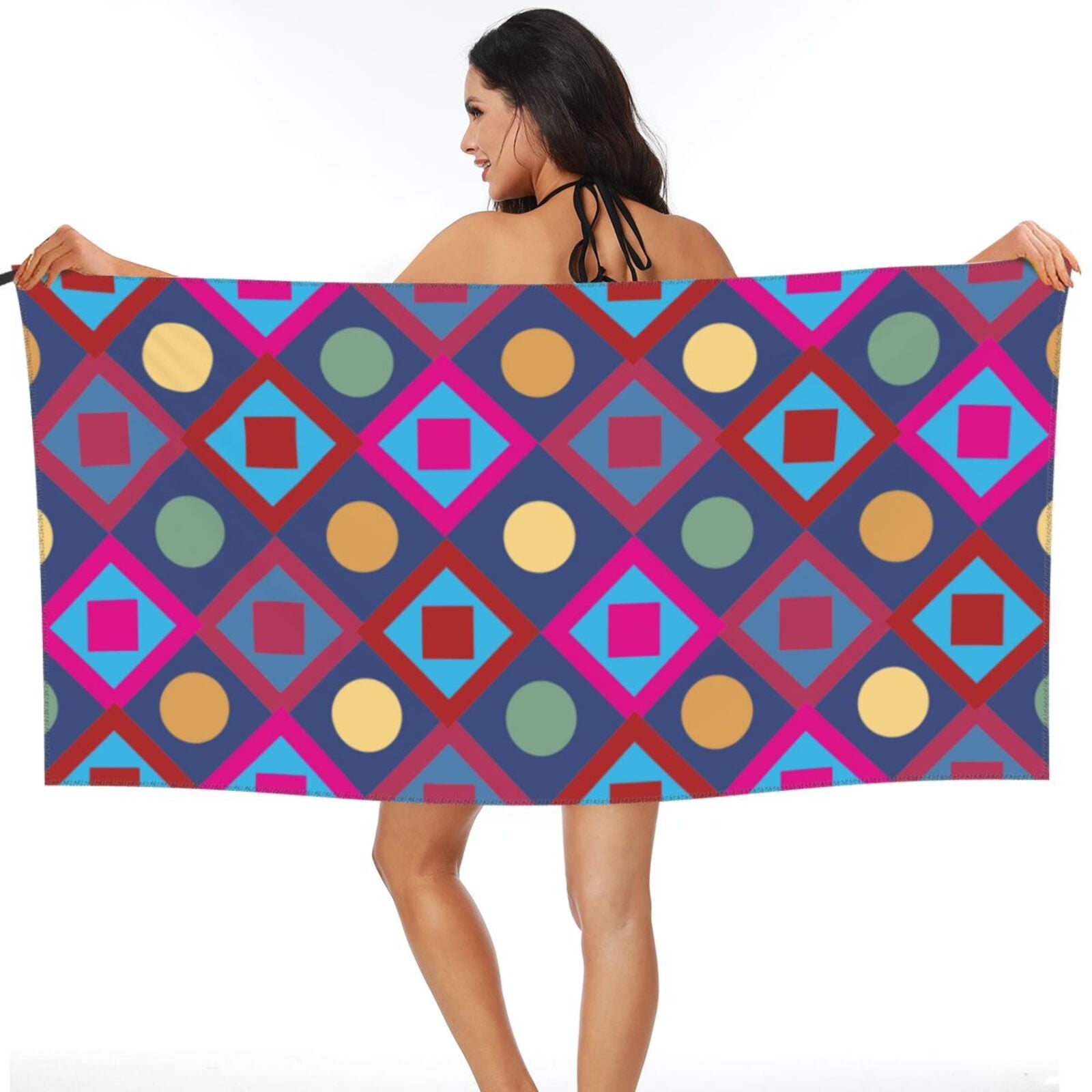 ZNDUO Bath Towel, Triangle Square Round Pattern Oversized Quick Dry ...