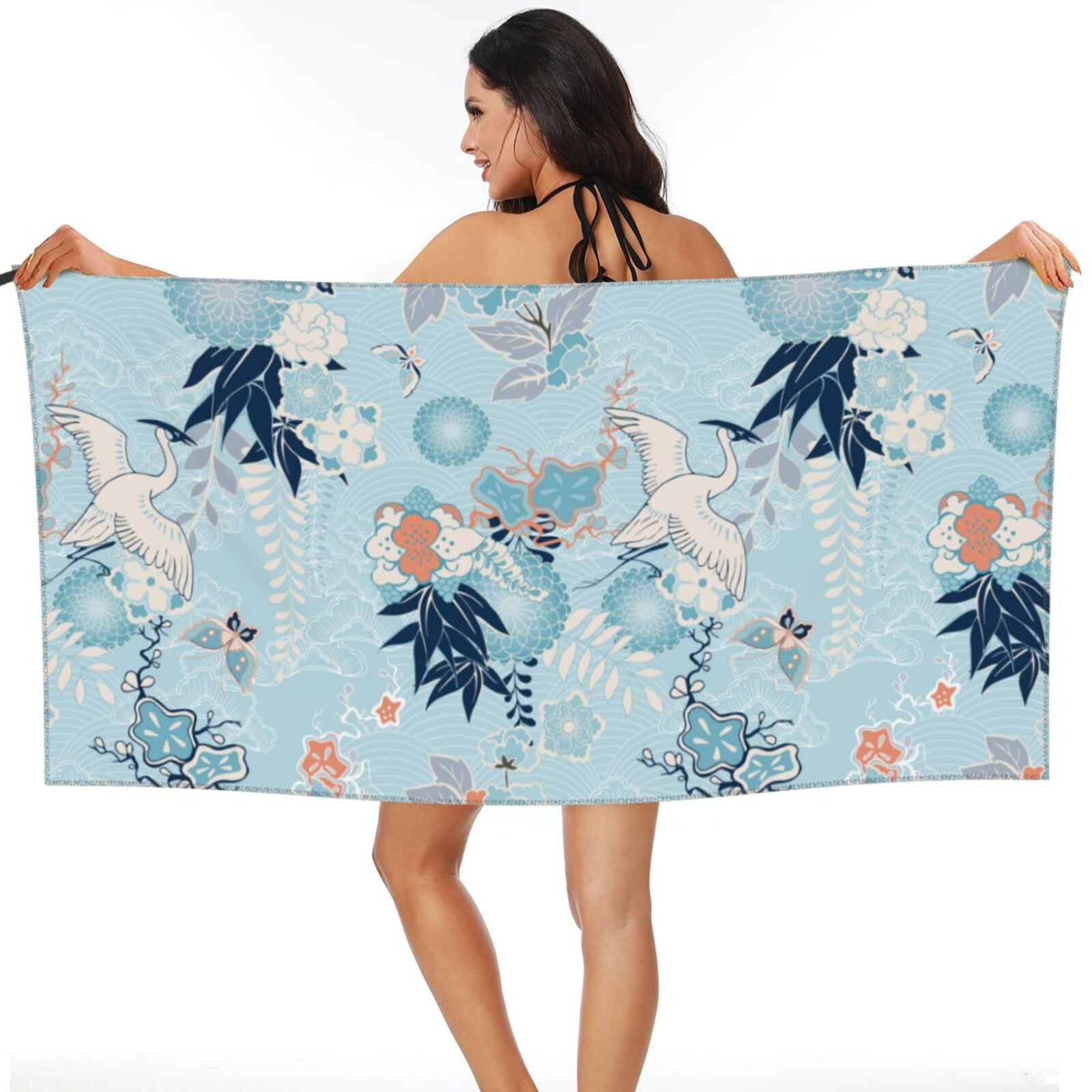 ZNDUO Beach Towel, Crane Flower Pattern Oversized Quick Dry Bath Towel ...
