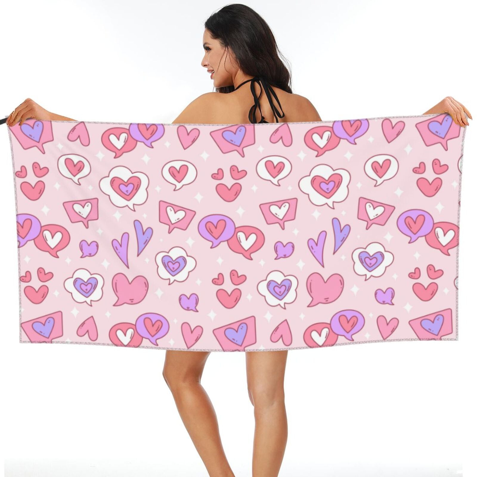 ZNDUO Beach Towel, Pink Candy Love Heart Pattern Oversized Quick Dry ...