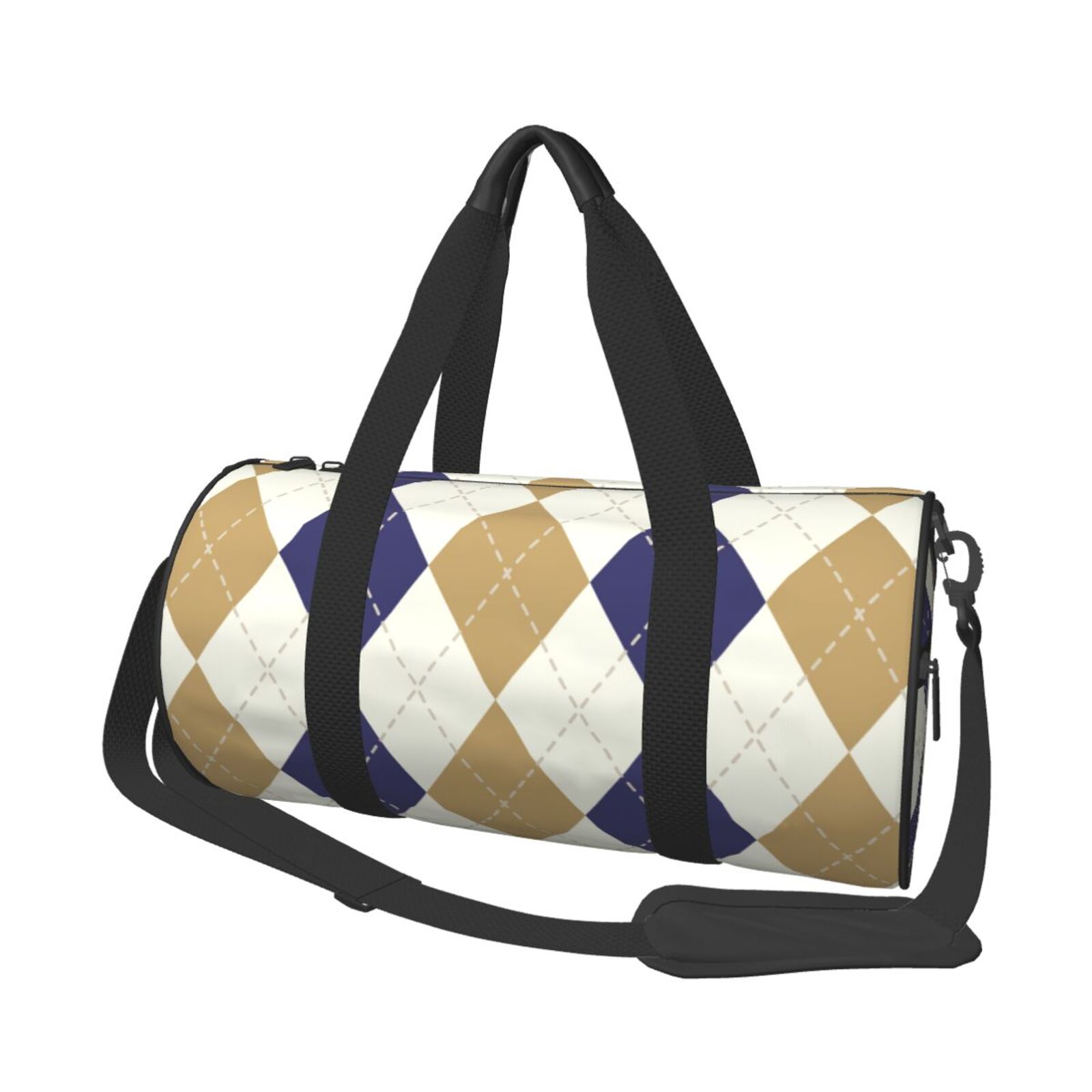 ZNDUO Beige Flat Square Pattern Round Travel Bag, Sports Tote Gym ...
