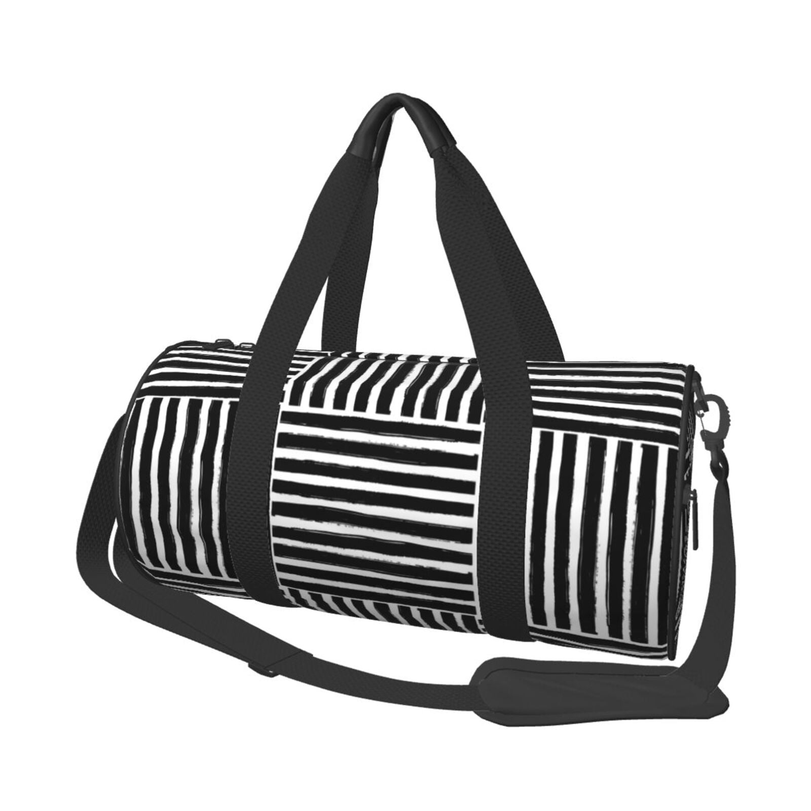 ZNDUO Black Minimalist Lines Doodle Pattern Round Travel Bag, Sports ...