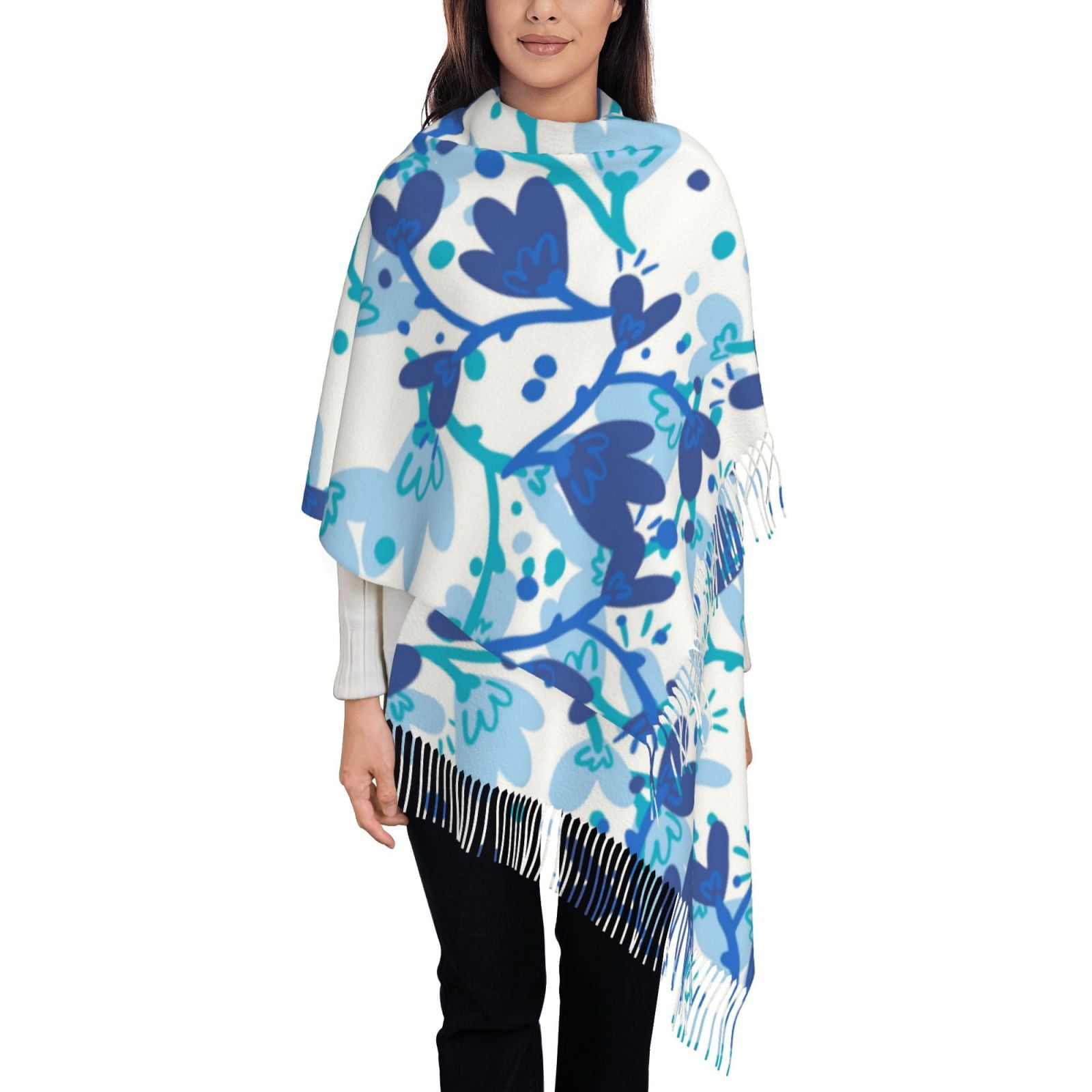 ZNDUO Blue Abstract Art Leaf Pattern Pashmina Shawls，Wraps Winter Warm Soft Scarf for Women ...
