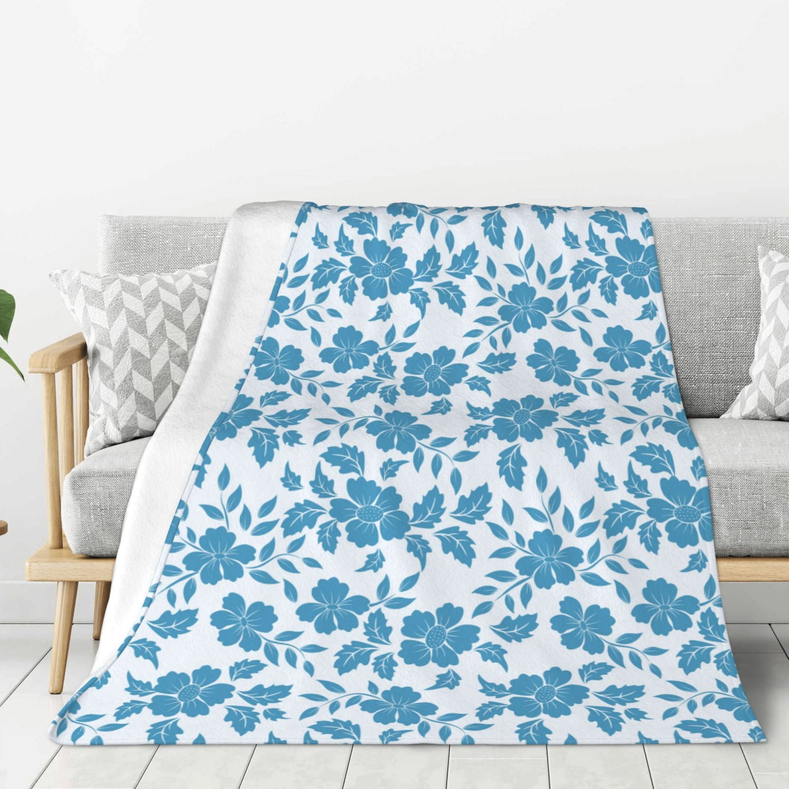 ZNDUO Blue Abstract Flower Petal Pattern Pattern Thickening Blanket ...