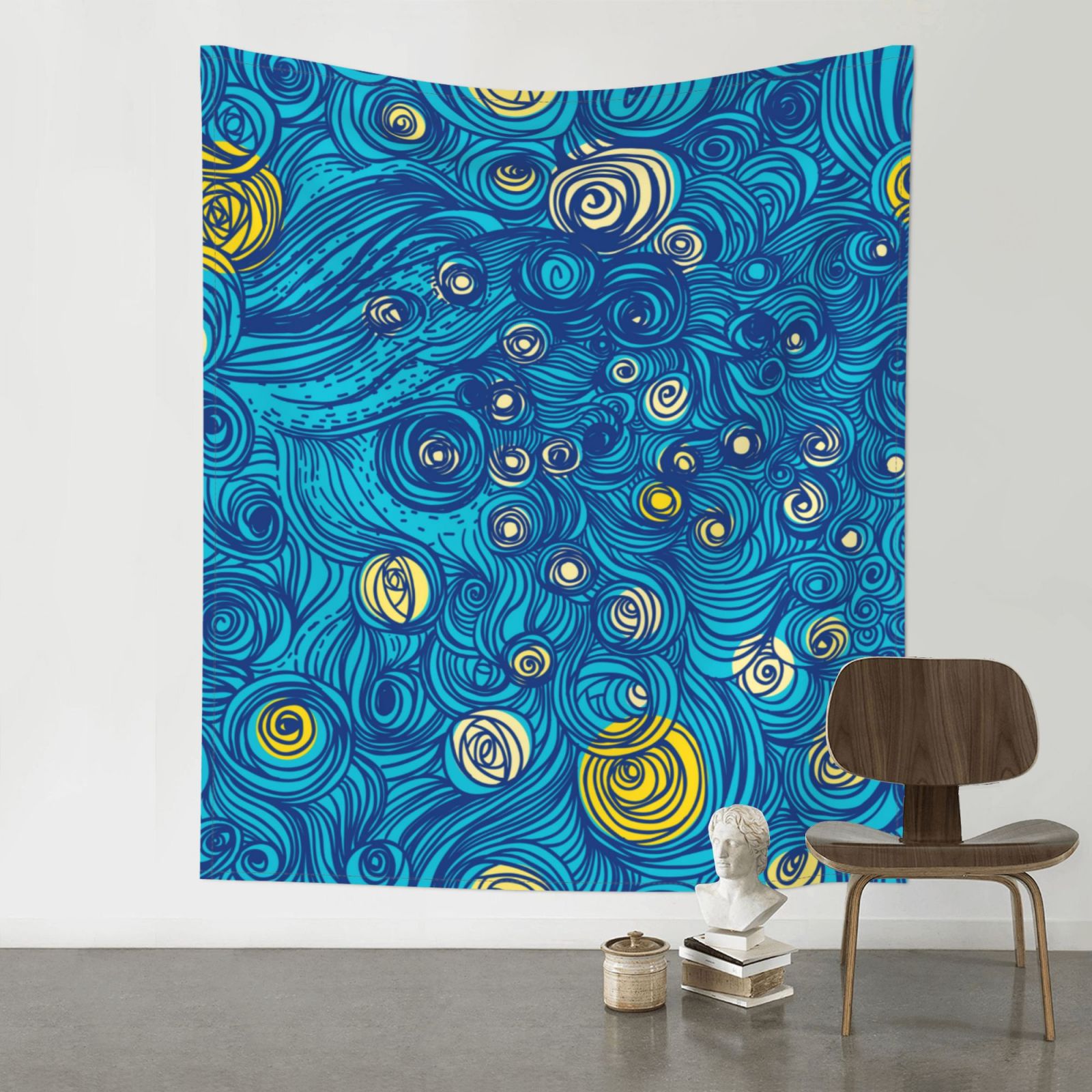 ZNDUO Blue Abstract Line Art Pattern Wall Tapestry, Tapestries for ...