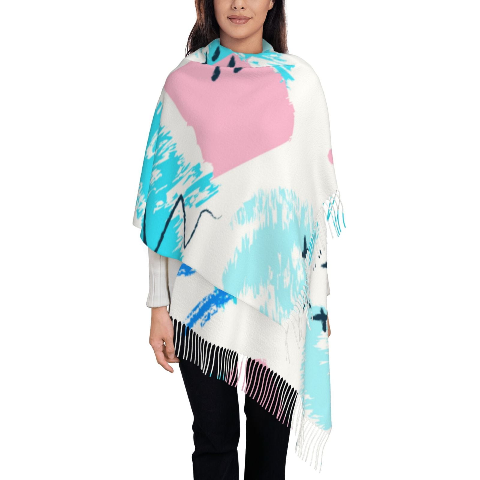 ZNDUO Blue Abstract Watercolor Art Pattern Pashmina Shawls，Wraps Winter Warm Soft Scarf for ...