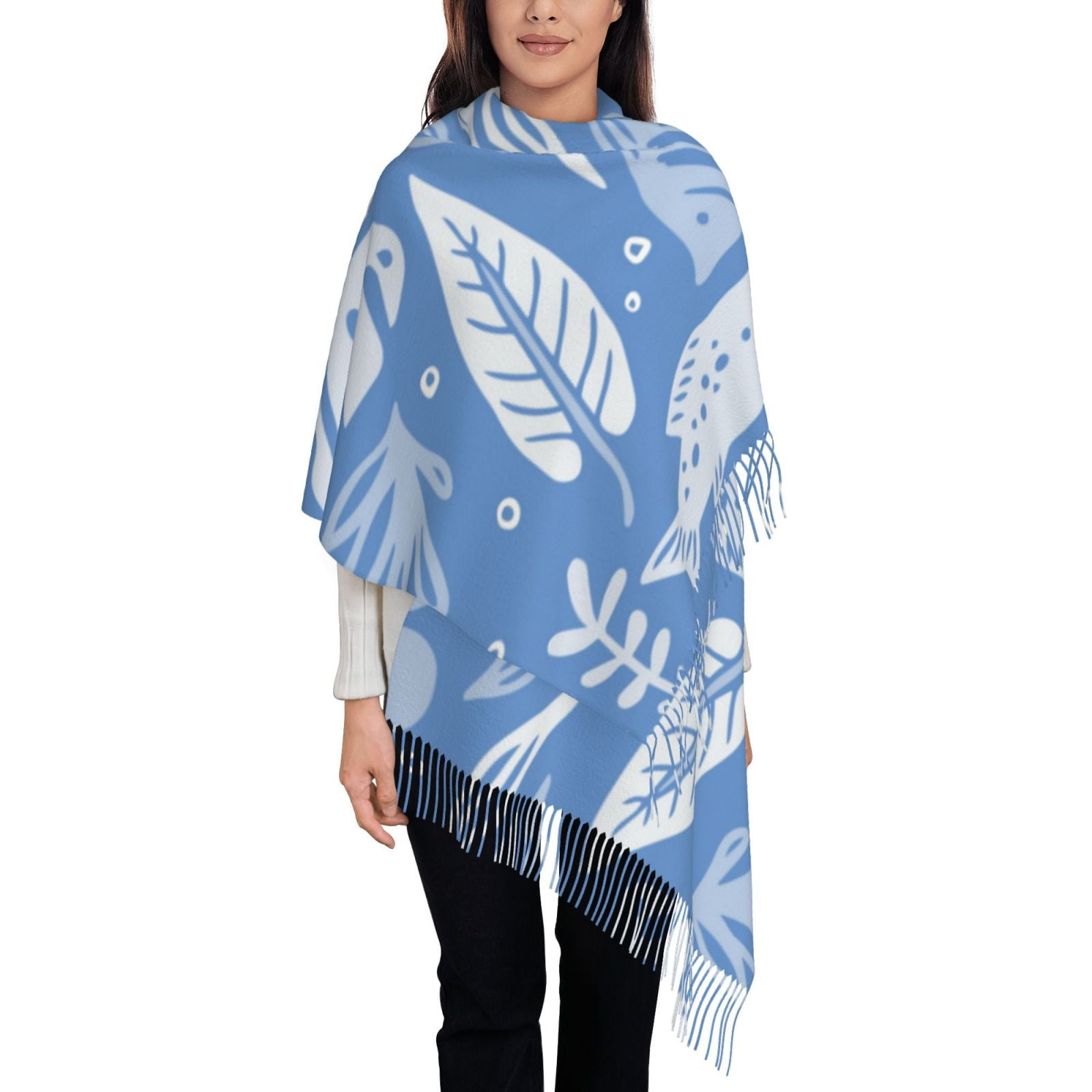 ZNDUO Blue Cartoon Ocean Art Pattern Pashmina Shawls，Wraps Winter Warm ...