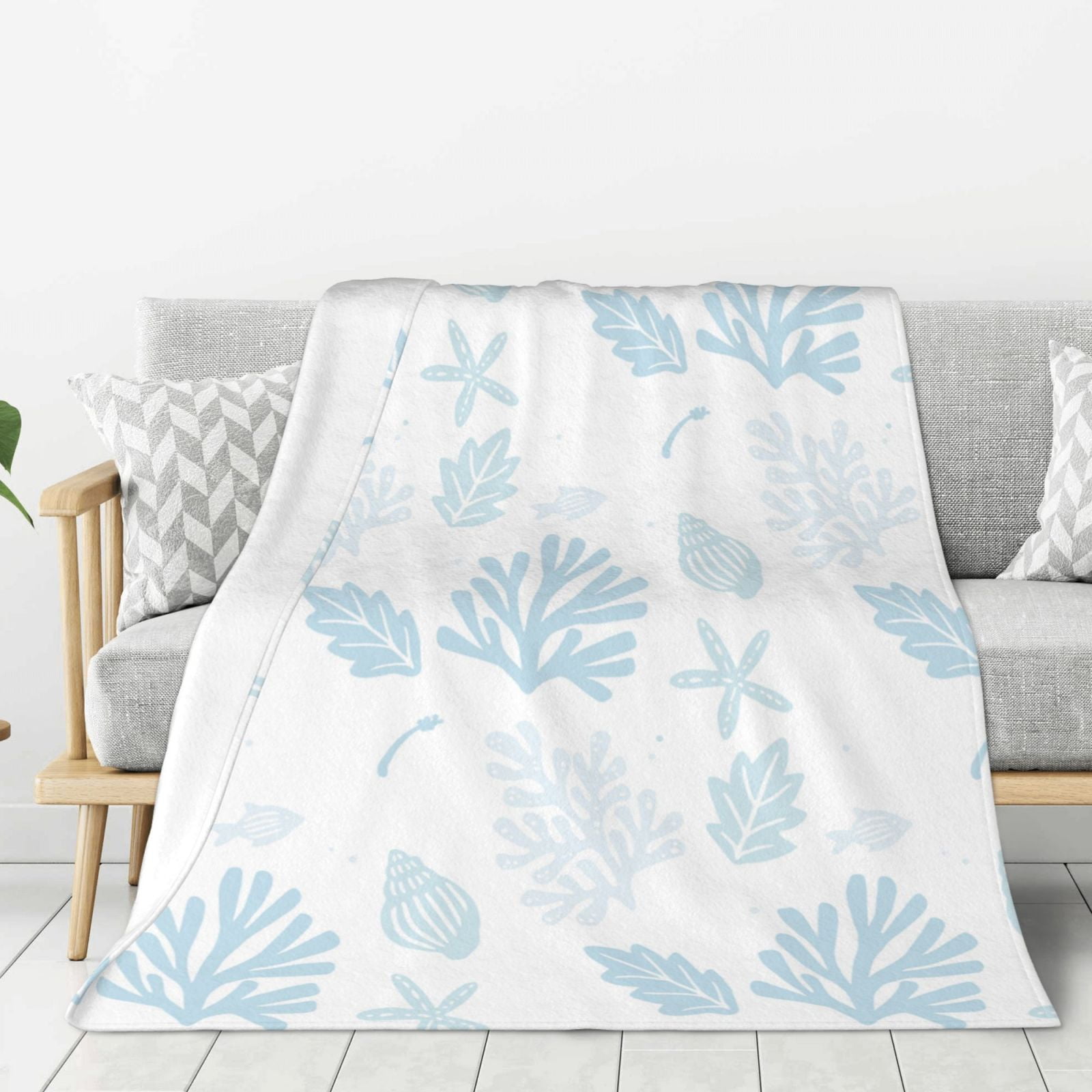 ZNDUO Blue Cartoon Seaweed Pattern Pattern Thickening Blanket, Fluffy ...