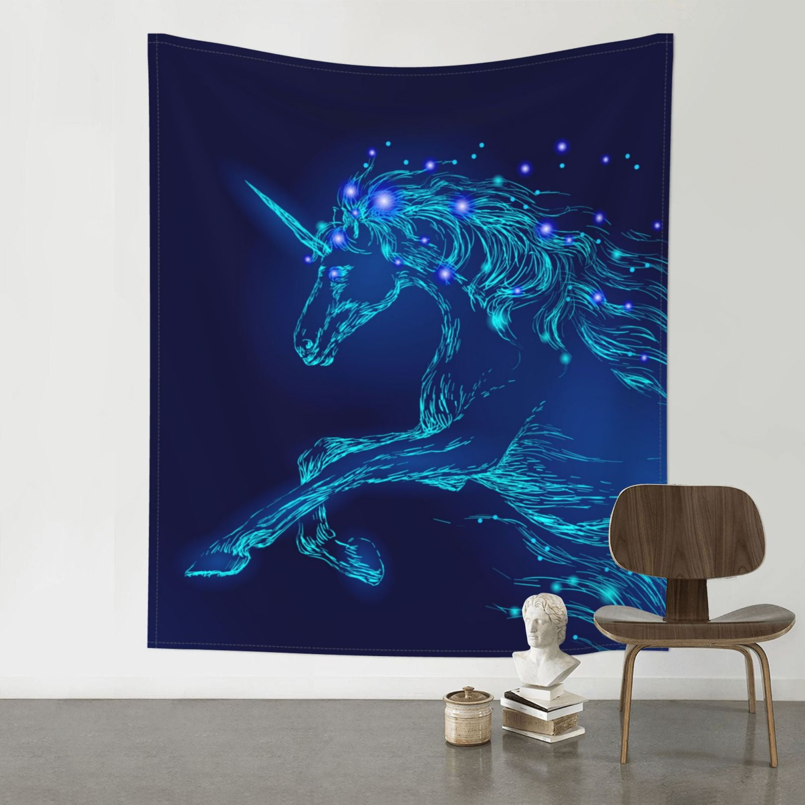 ZNDUO Blue Cartoon Unicorn Pattern Wall Tapestry, Tapestries for Living ...