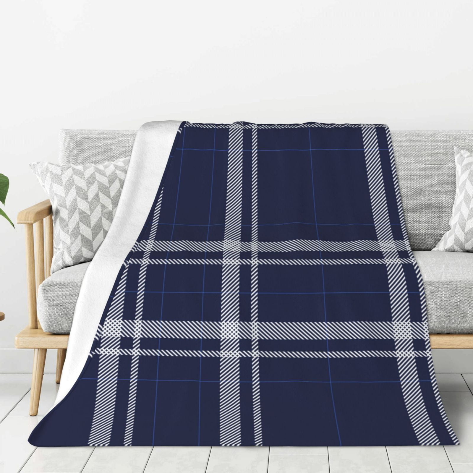 ZNDUO Blue Checkered Lines Pattern Pattern Thickening Blanket, Fluffy ...