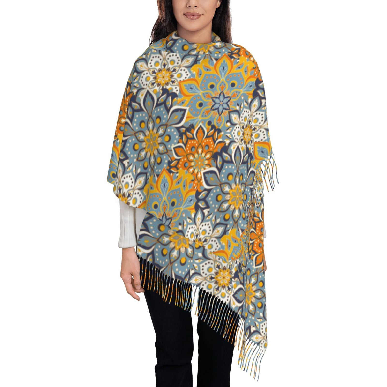 ZNDUO Boho Indian Floral Mandala Pattern Pashmina Shawls，Wraps Winter ...