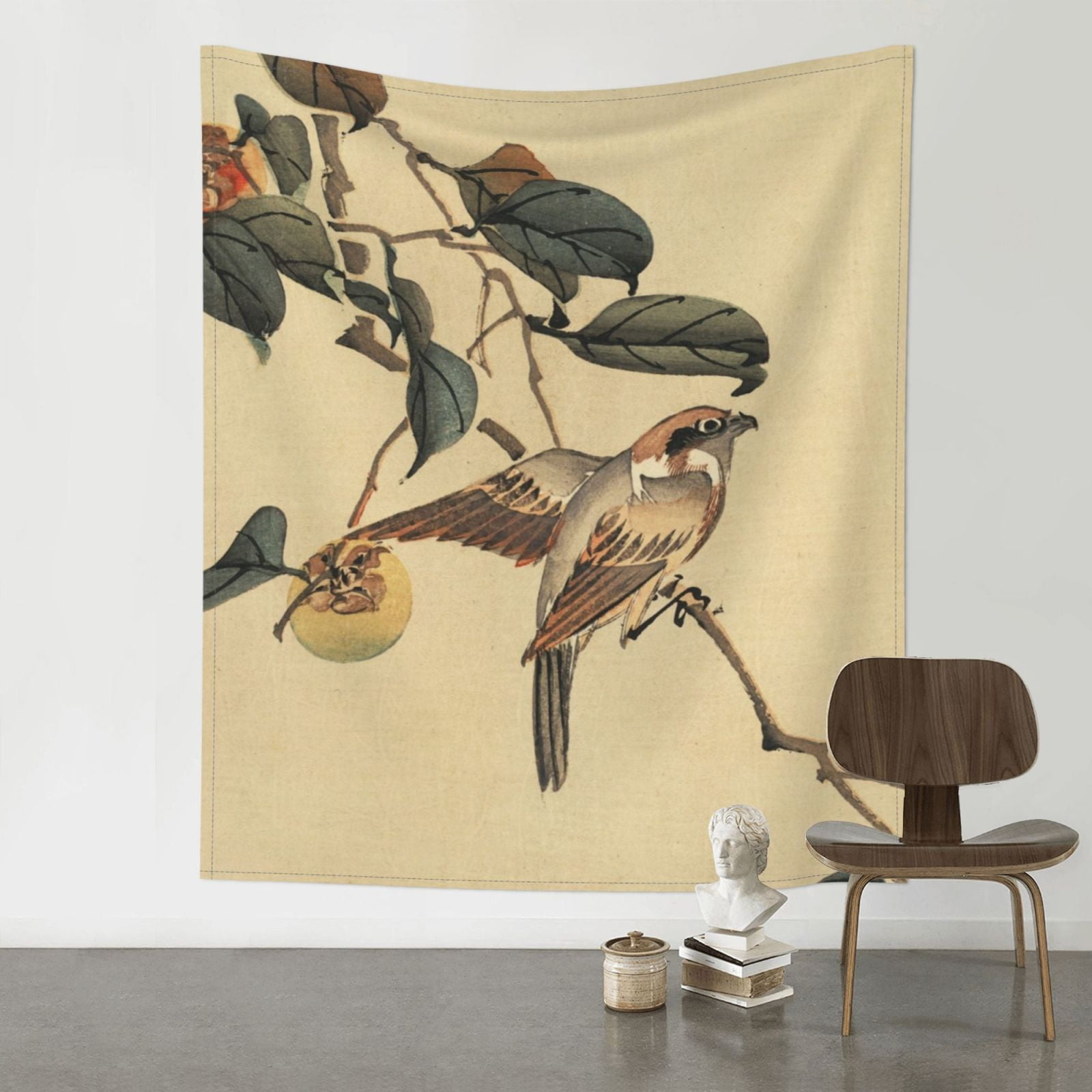 ZNDUO Brown Vintage Bird Watercolor Painting Pattern Wall Tapestry ...