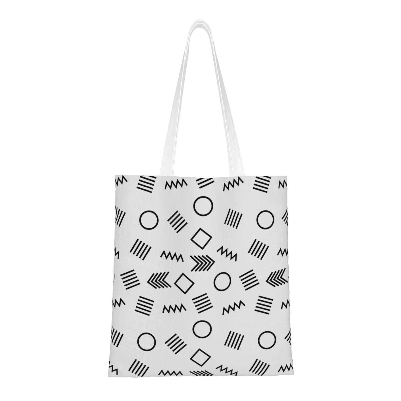 ZNDUO Canvas Tote Bag, Black Line Geometry Pattern Reusable Grocery ...