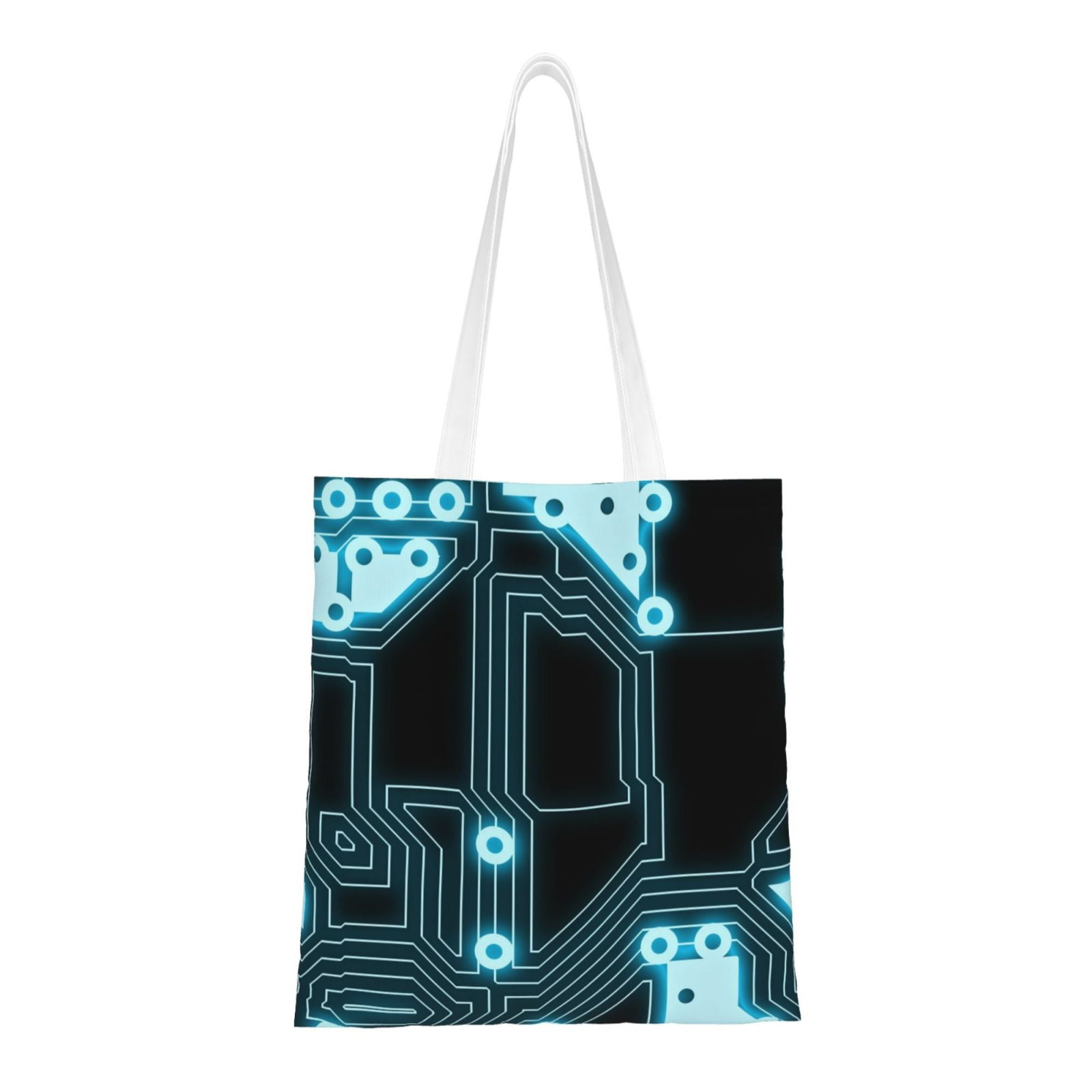 ZNDUO Canvas Tote Bag, Blue Futuristic Technology Pattern Reusable ...