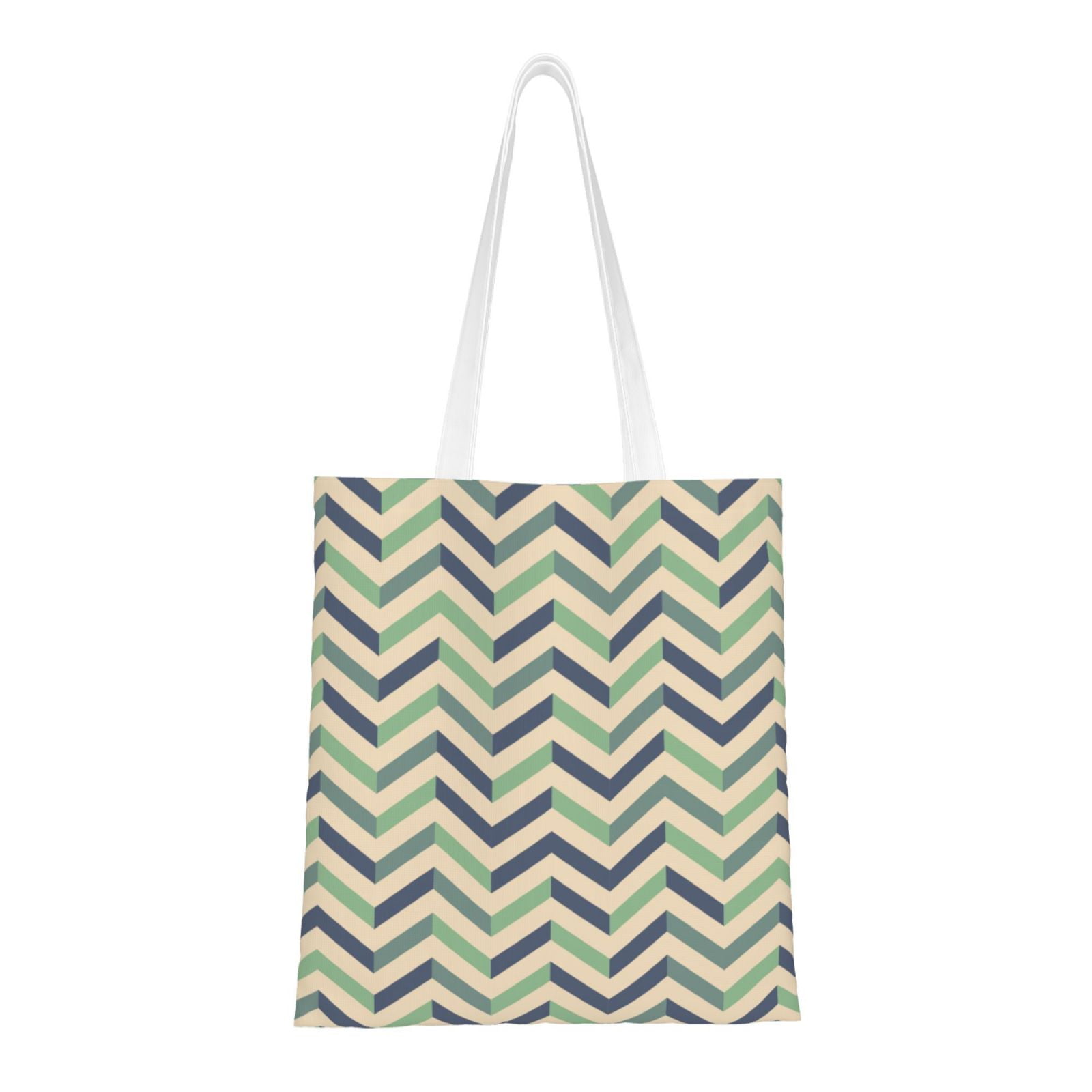 ZNDUO Canvas Tote Bag, Blue Green Zigzag Pattern Reusable Grocery Bags ...