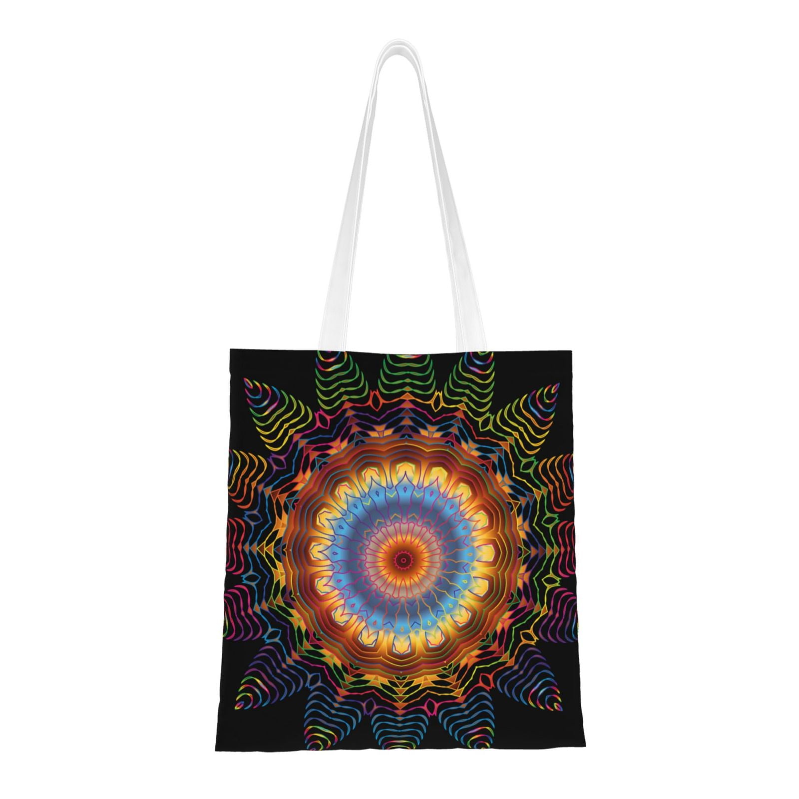 ZNDUO Canvas Tote Bag, Colorful Prismatic Mandala Pattern Reusable ...
