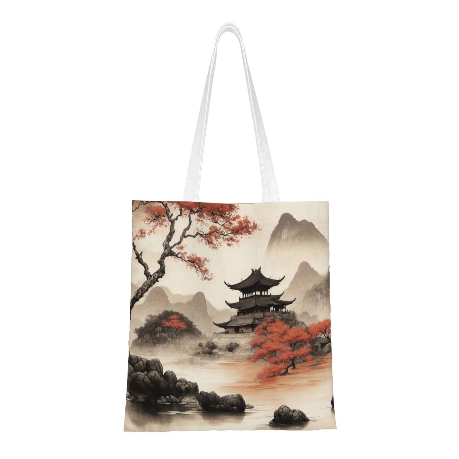 ZNDUO Canvas Tote Bag, Fantasy Fairy Tale Architecture Pattern Reusable ...