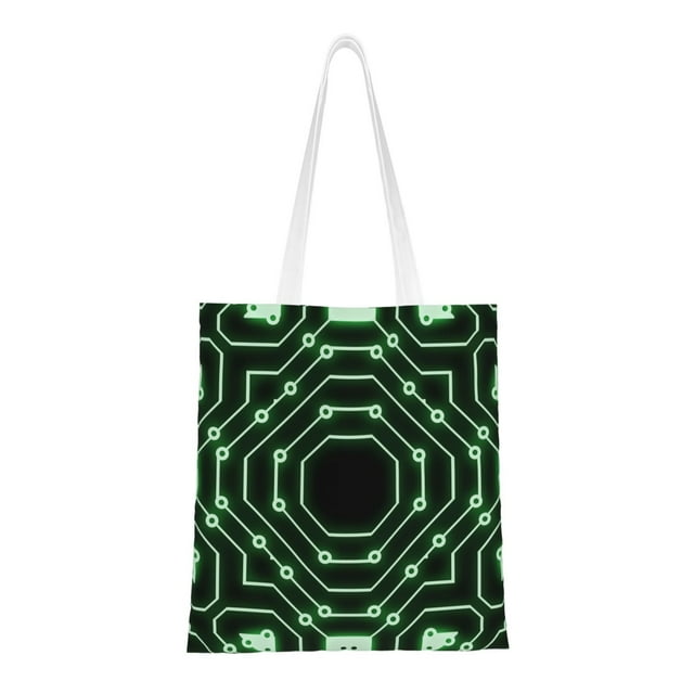 ZNDUO Canvas Tote Bag, Green Chip Circuit Pattern Reusable Grocery Bags ...