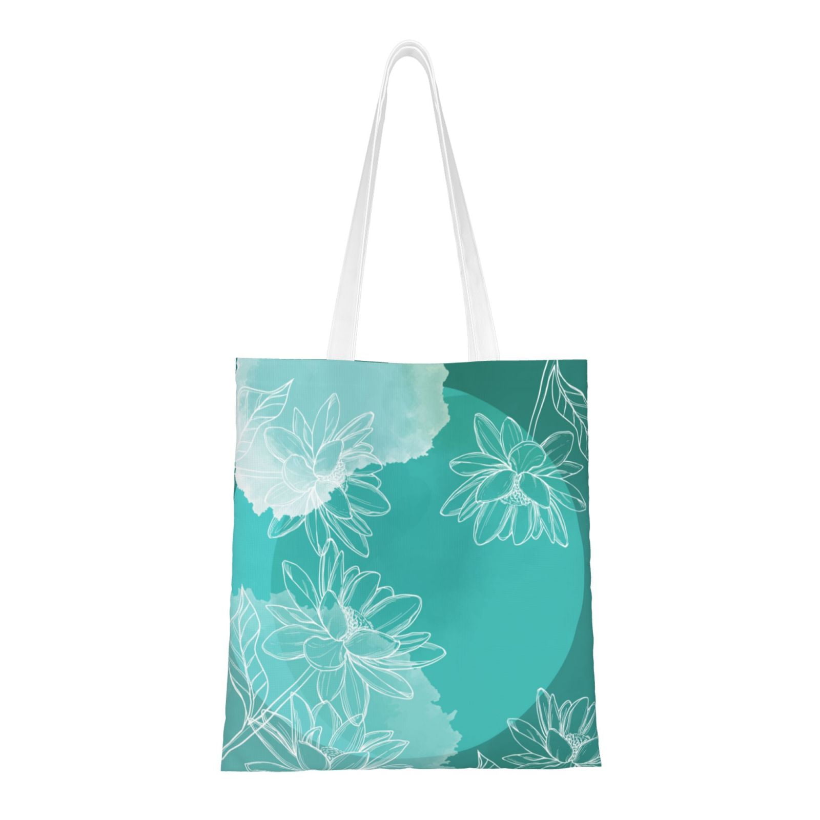 ZNDUO Canvas Tote Bag, Green Floral Textures Pattern Reusable Grocery ...
