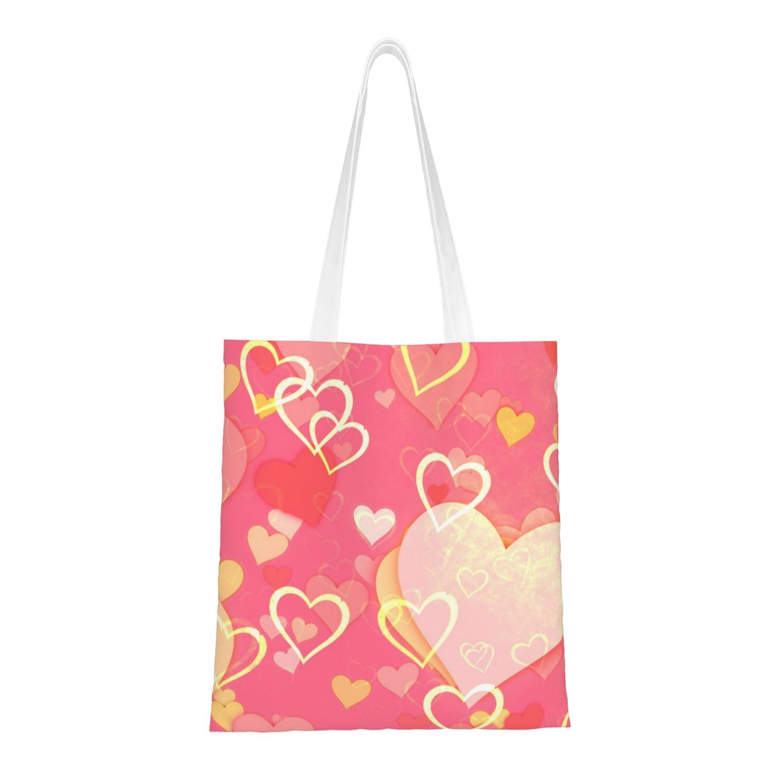 ZNDUO Canvas Tote Bag, Pink Romantic Love Pattern Reusable Grocery Bags ...