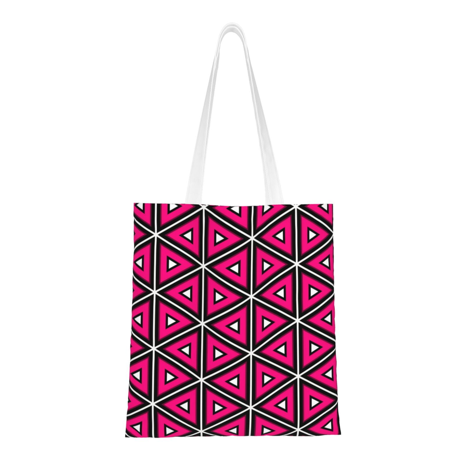 ZNDUO Canvas Tote Bag, Pink Triangle Geometry Pattern Reusable Grocery ...
