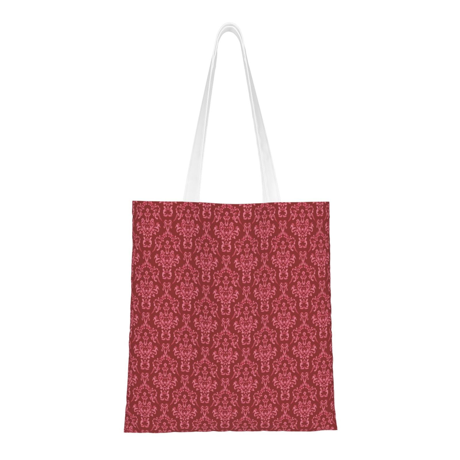 ZNDUO Canvas Tote Bag, Red Vintage Damask Design Pattern Reusable ...