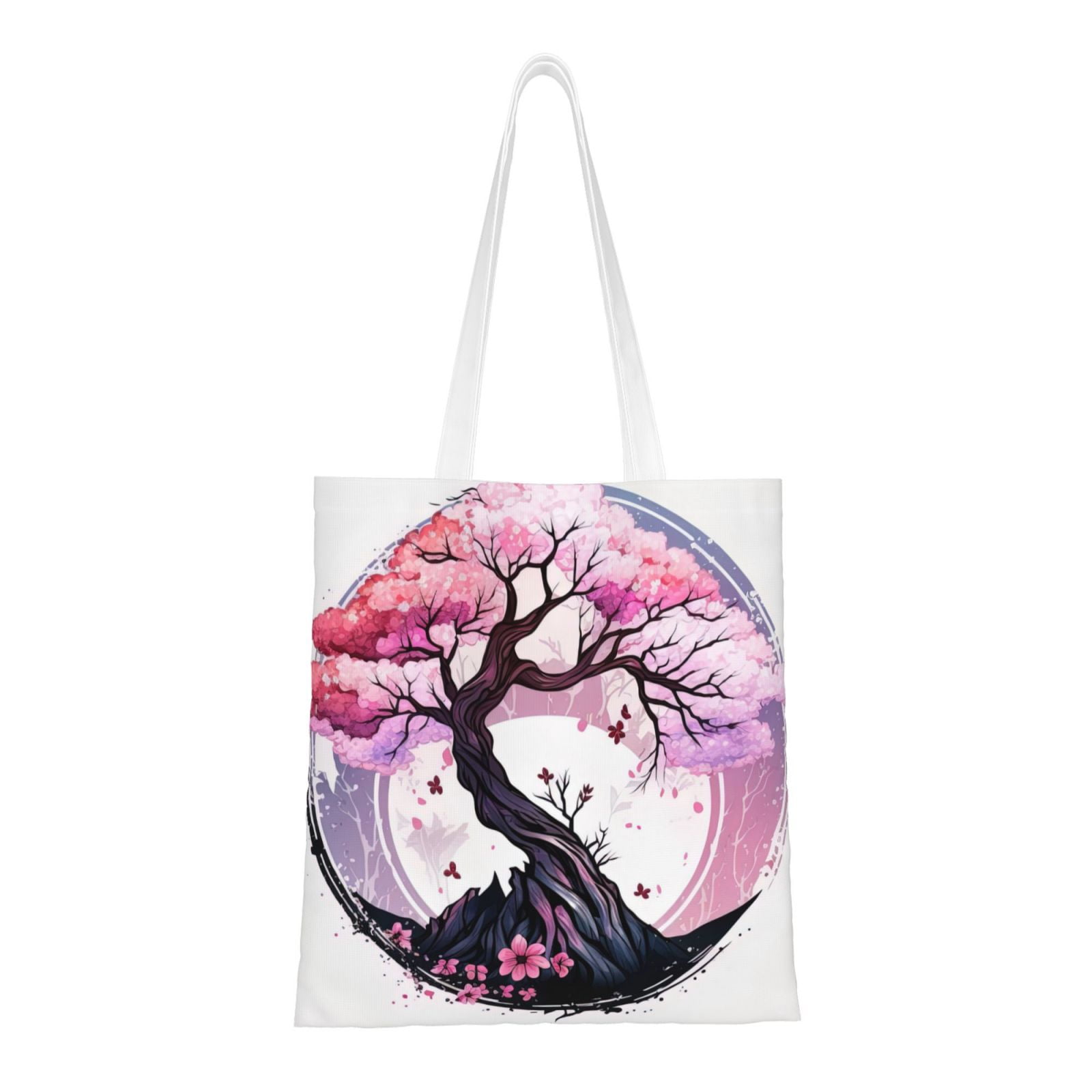 ZNDUO Canvas Tote Bag, Spring Cherry Blossoms Pattern Reusable Grocery ...