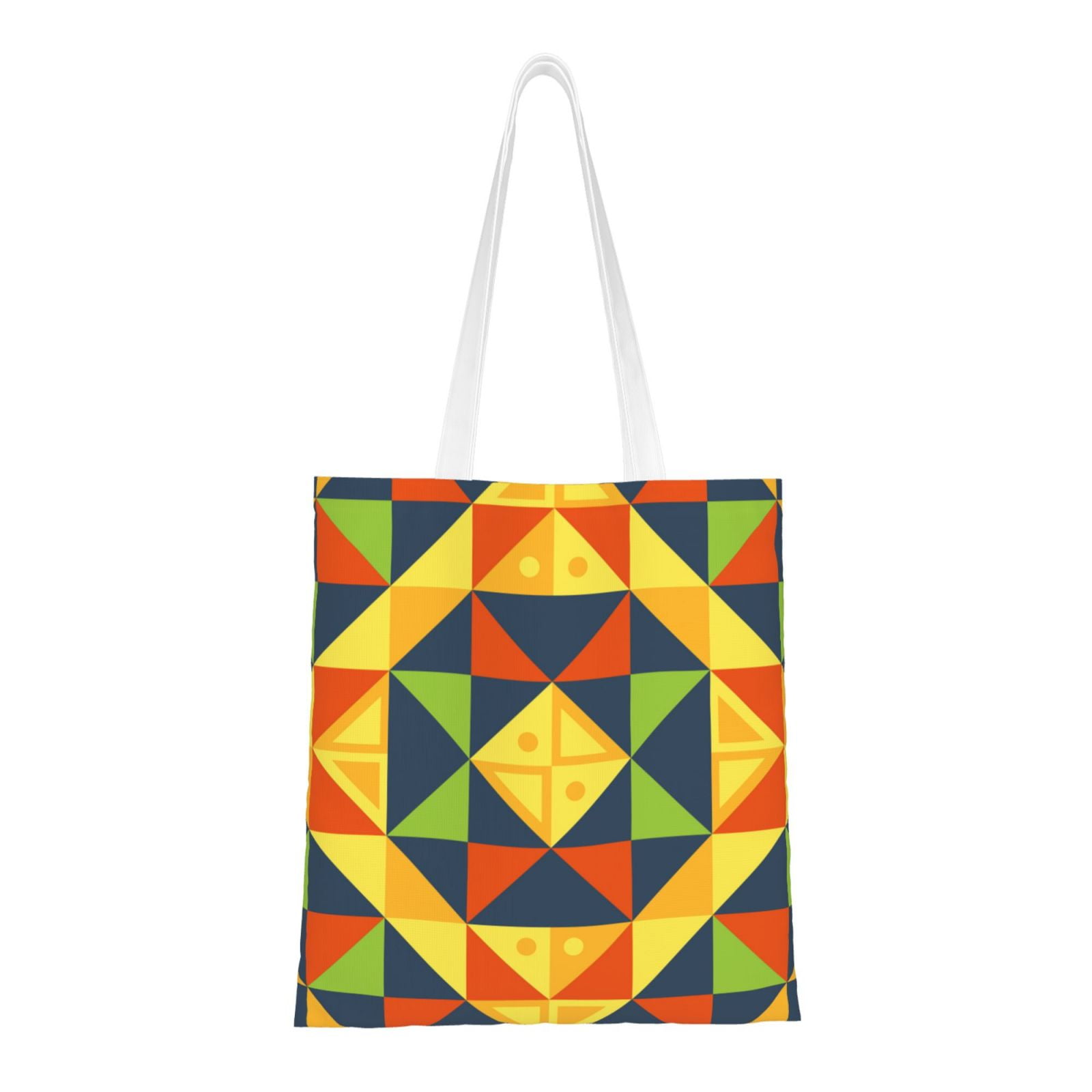 ZNDUO Canvas Tote Bag, Square Triangle Geometry Pattern Reusable ...