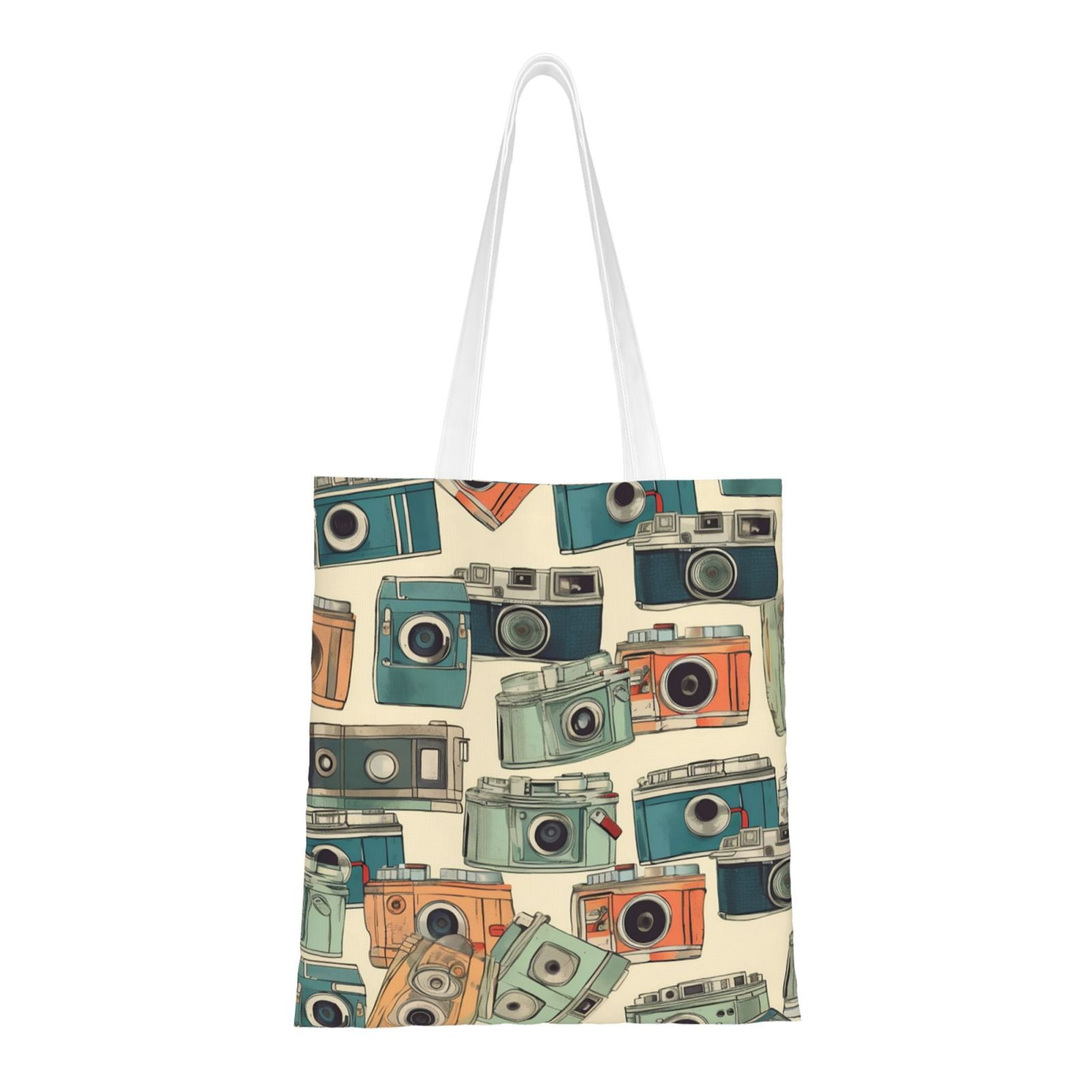 ZNDUO Canvas Tote Bag, Vintage Cameras Pattern Reusable Grocery Bags ...