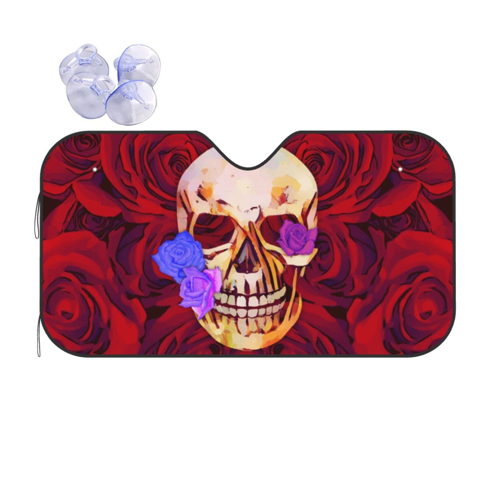 ZNDUO Car Windshield Sun Shade, Red Wind Skull Rose Pattern Windshield ...