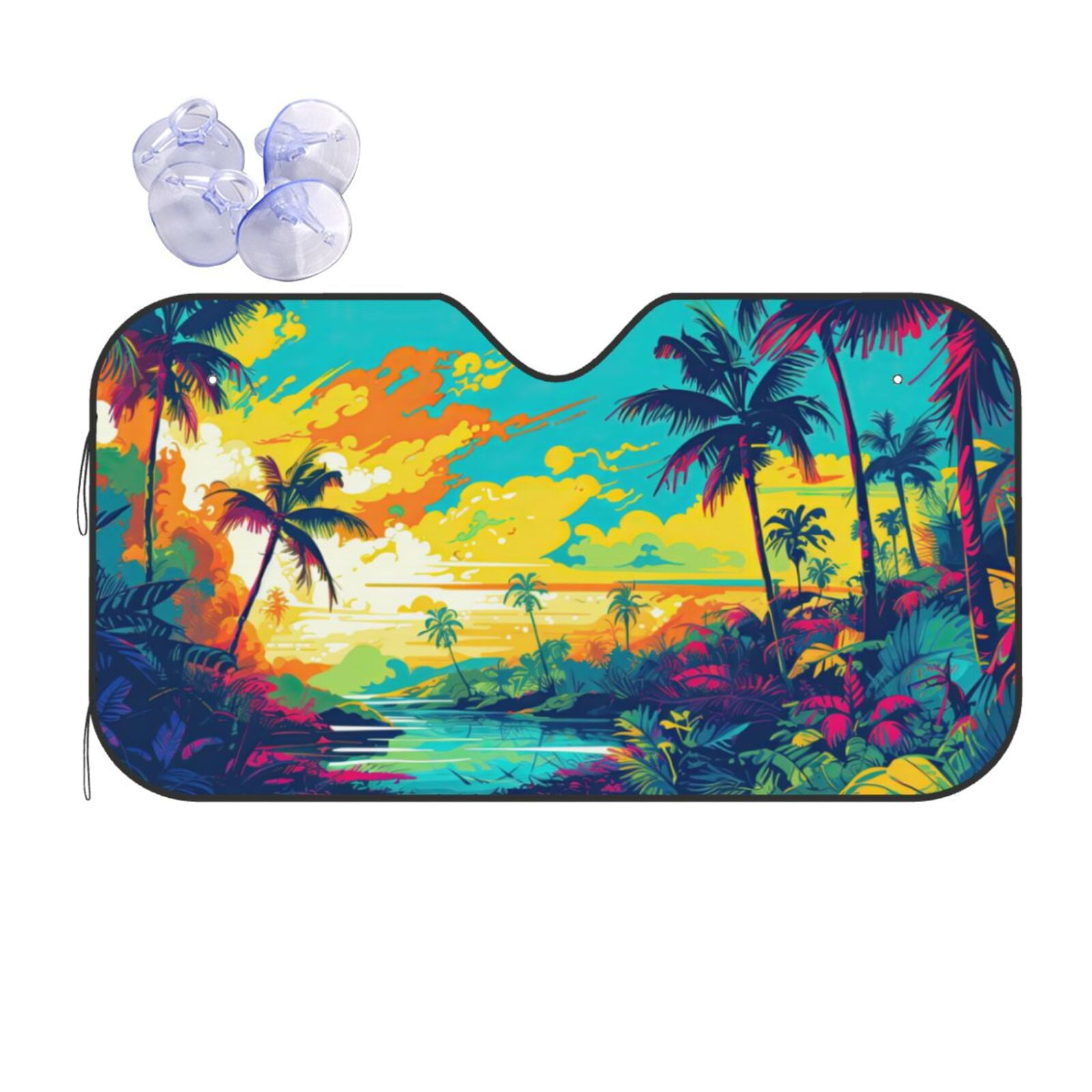 ZNDUO Car Windshield Sun Shade, Tropical Island Beach Pattern ...
