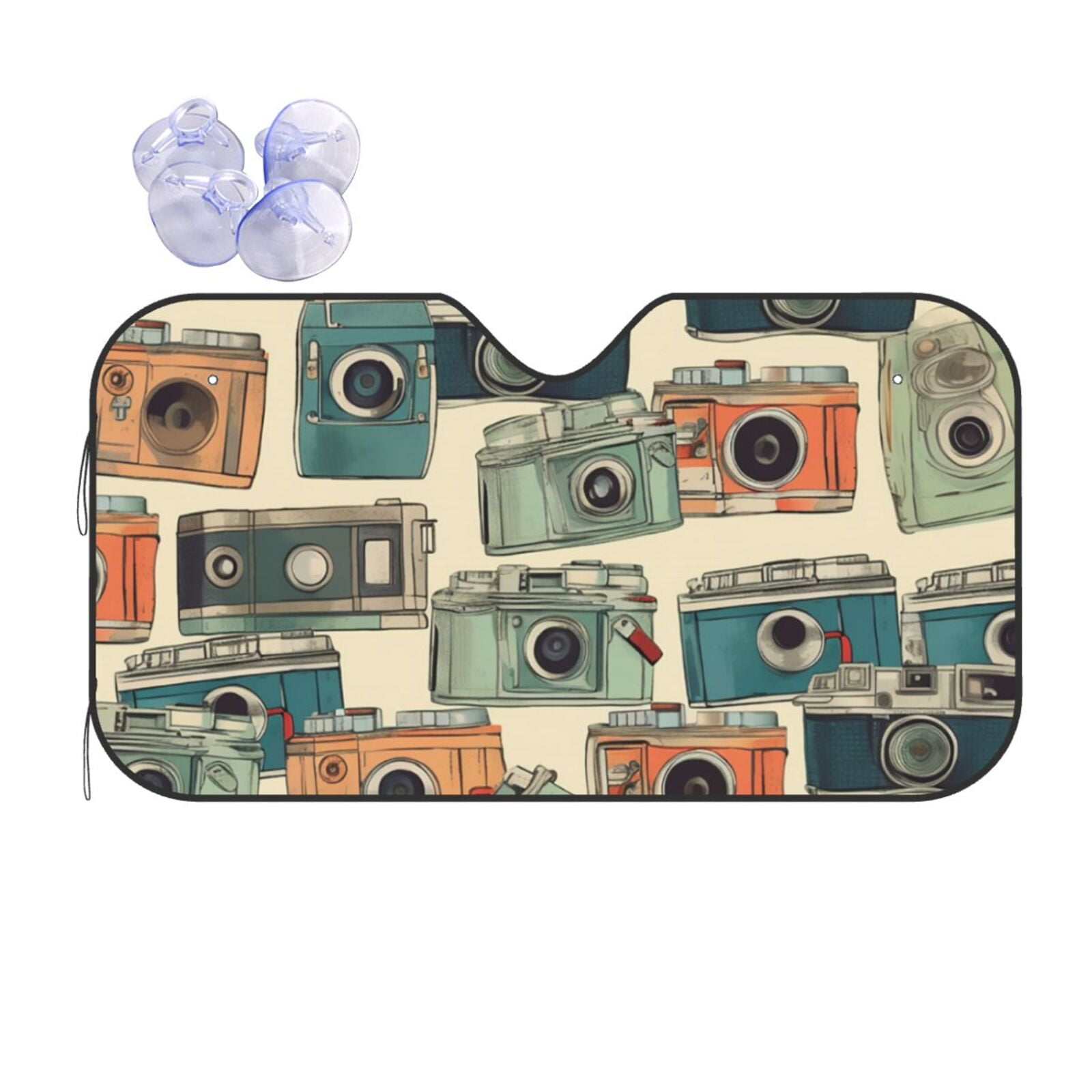 ZNDUO Car Windshield Sun Shade, Vintage Cameras Pattern Windshield Sun ...