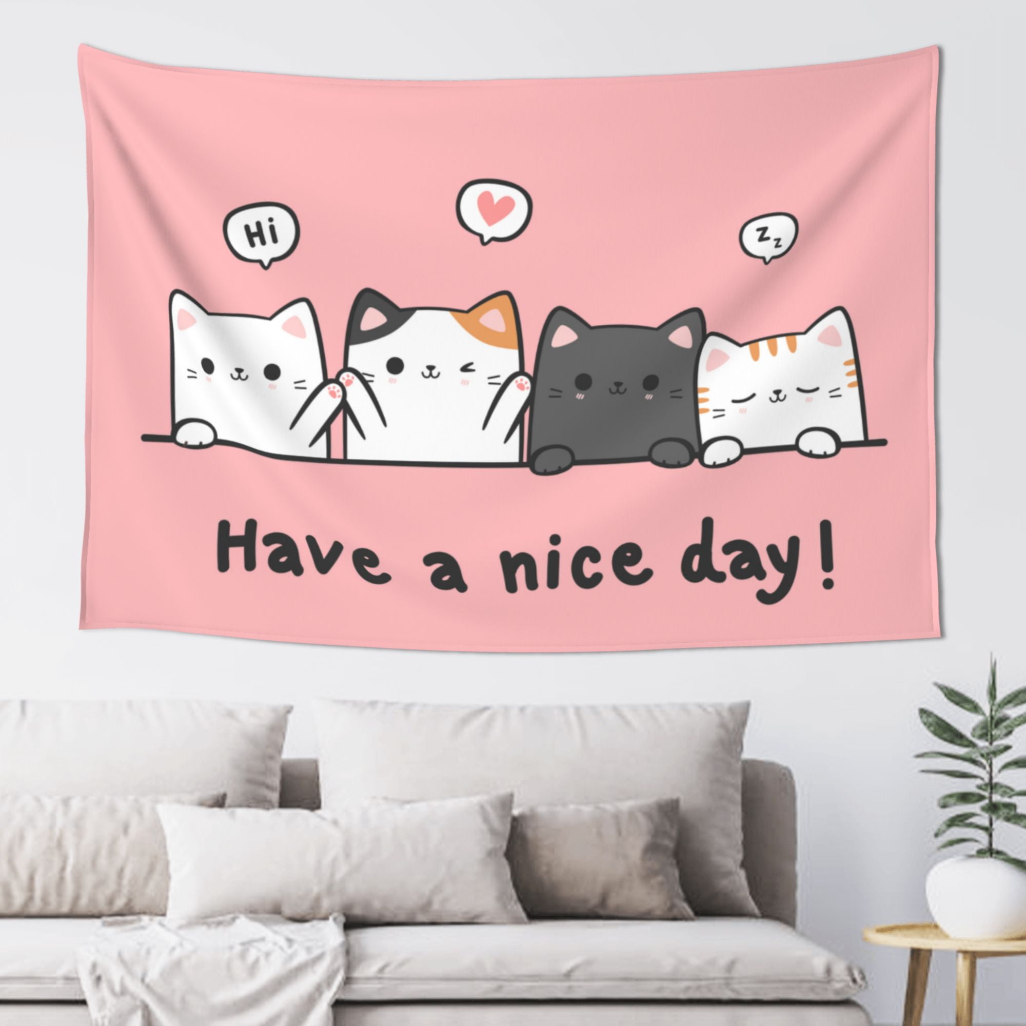 ZNDUO Cartoon Cat Greeting Doodle Tapestry, Wall Tapestries for Bedroom ...