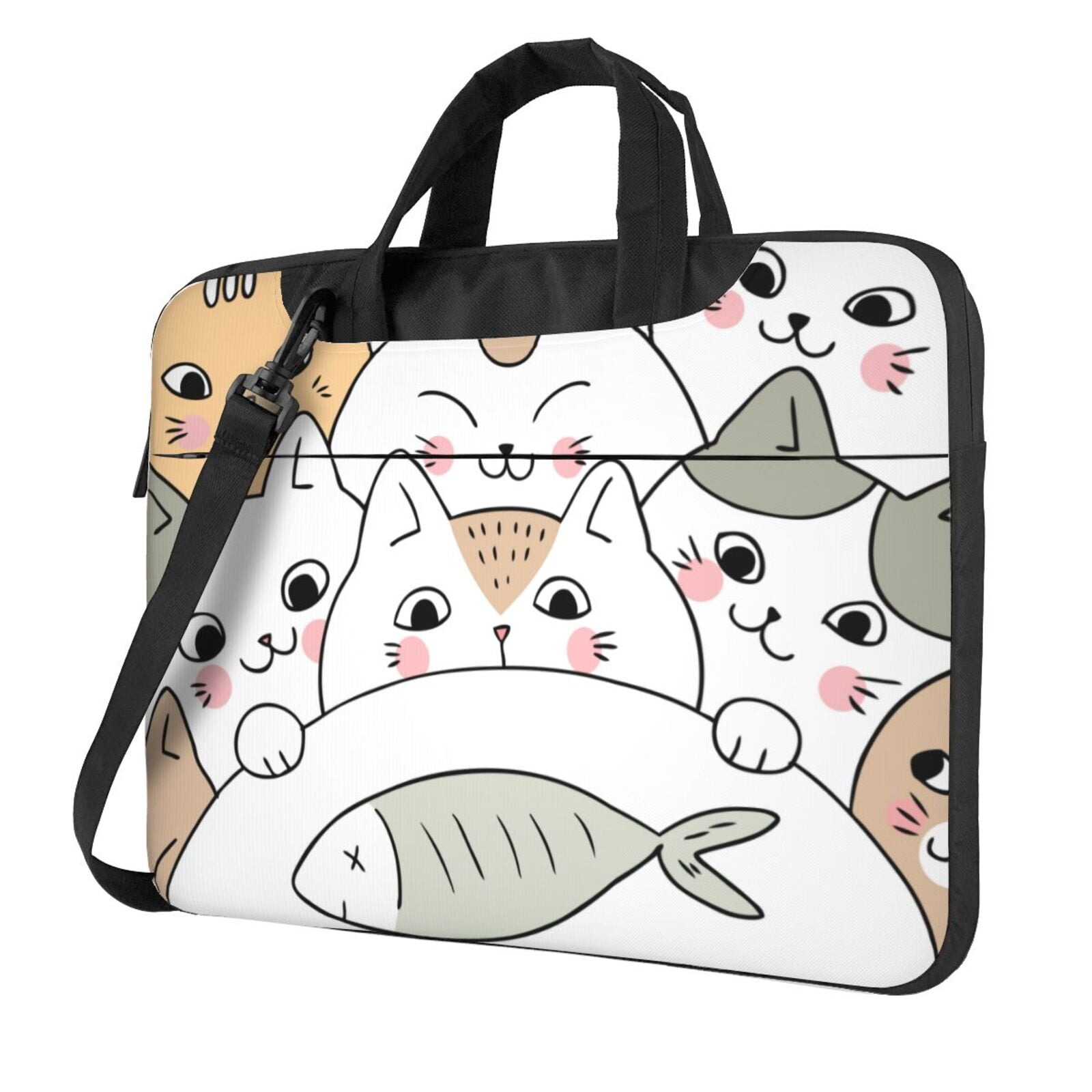 ZNDUO Cartoon Cats and Fish Pattern Laptop Bag, 13 inch Business Casual ...