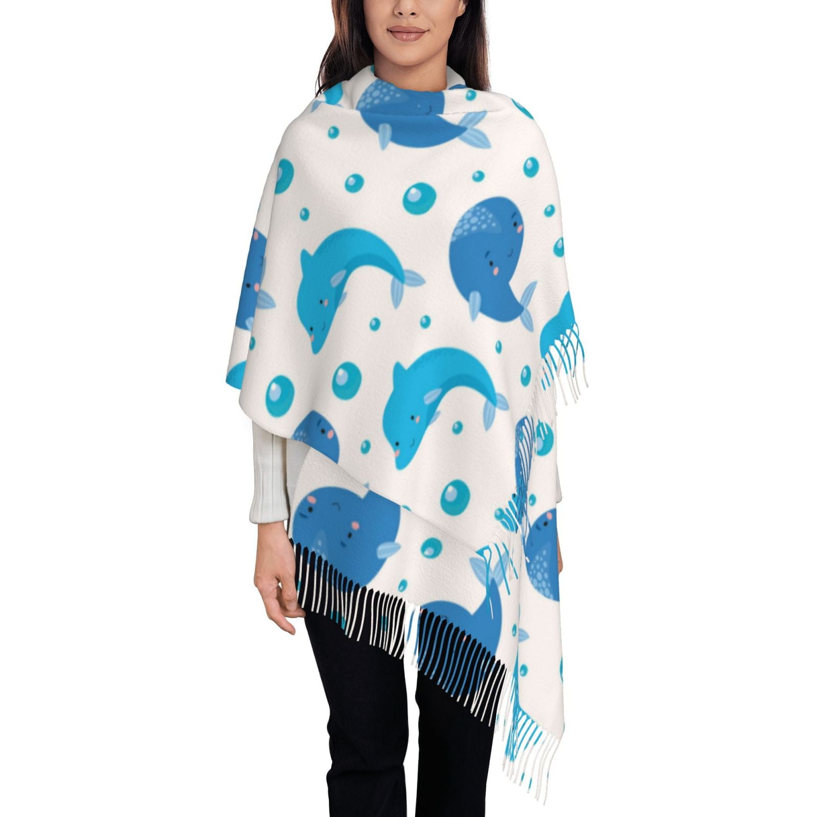 ZNDUO Cartoon Cute Dolphin Pattern Pashmina Shawls，Wraps Winter Warm ...