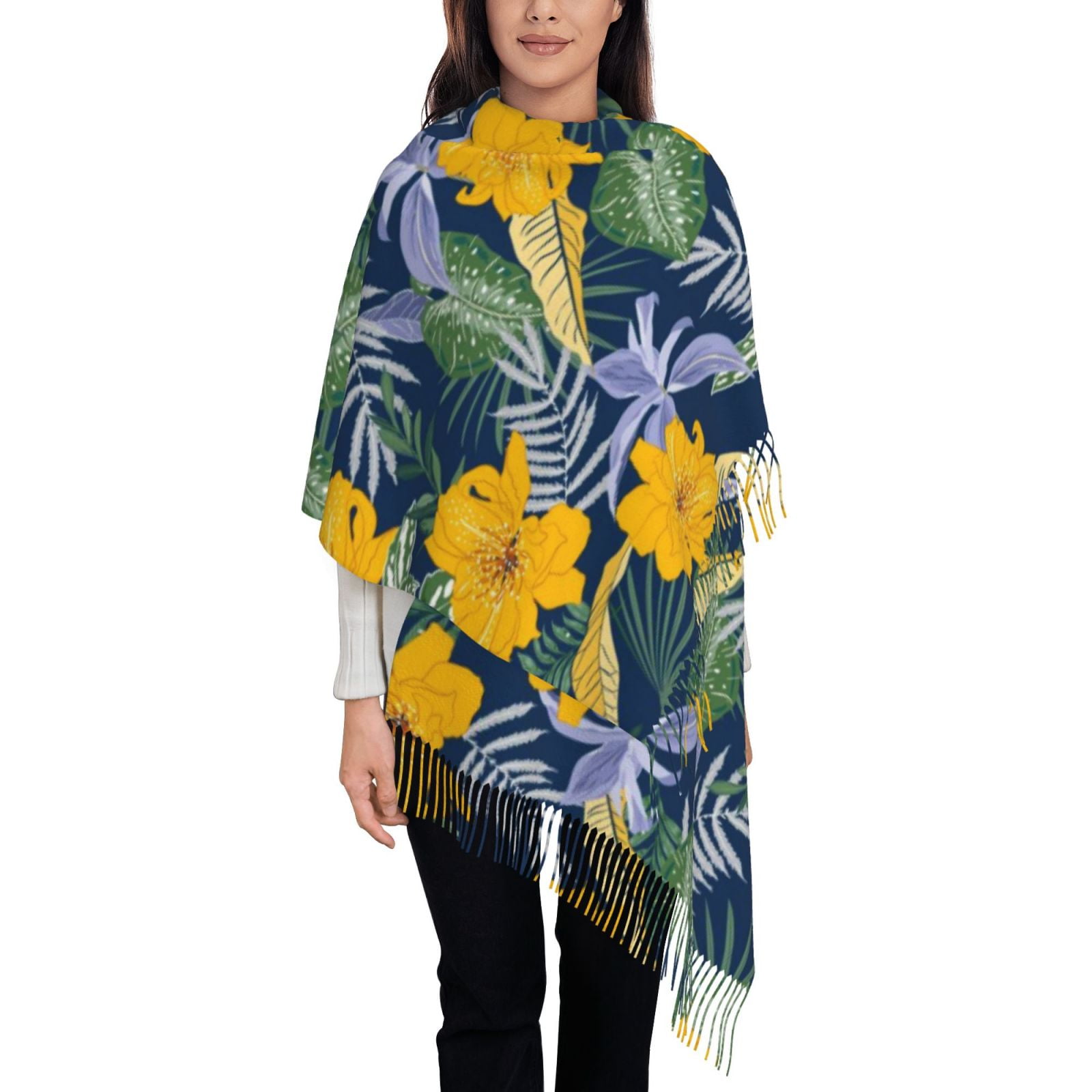 ZNDUO Cartoon Flower Yellow Pattern Pashmina Shawls，Wraps Winter Warm ...