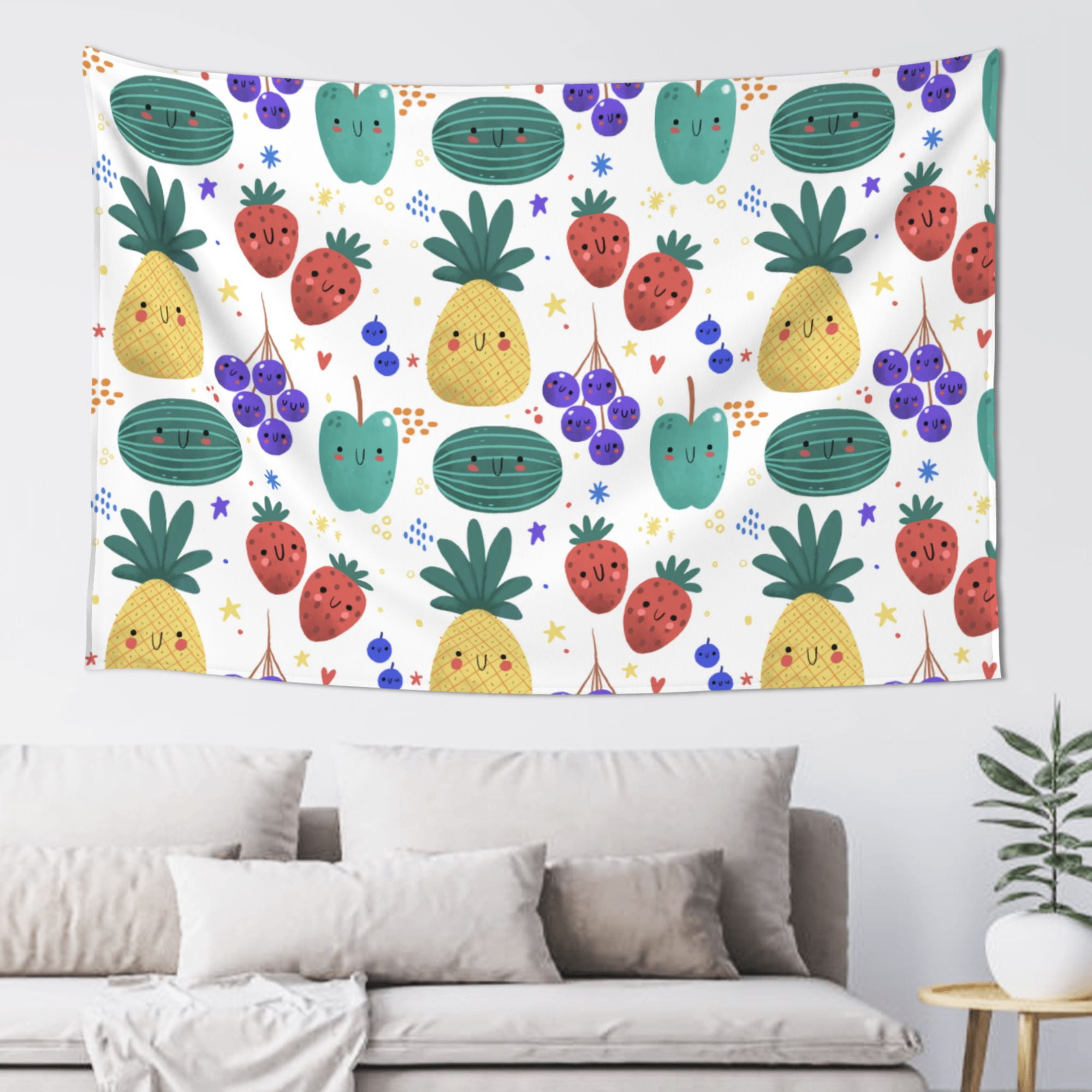 ZNDUO Cartoon Fruit Doodle Tapestry, Wall Tapestries for Bedroom, 60 x ...